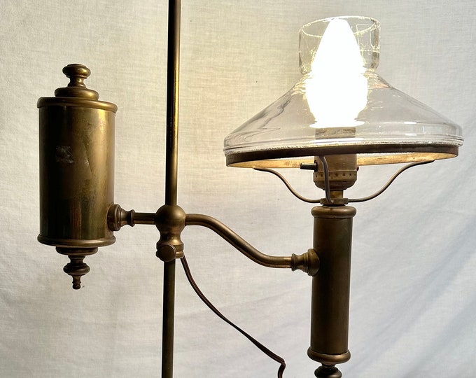 Vintage Brass/glass Electric Oil Student Lamp With Clear Glass Shade - Etsy