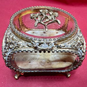 Vintage Clear Glass and Gold Scroll /floral Jewelry Dish/box - Etsy