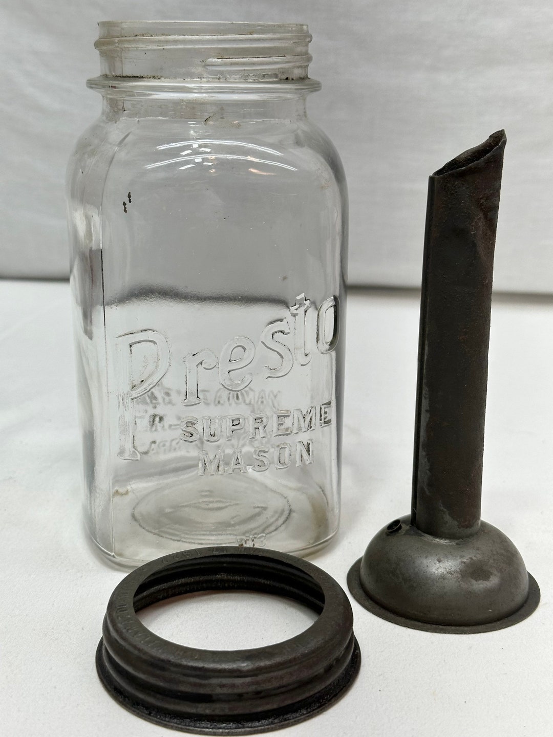 Vintage Presto Supreme Glass Mason Oiler, Slope Shoulder Patent 1/17 ...