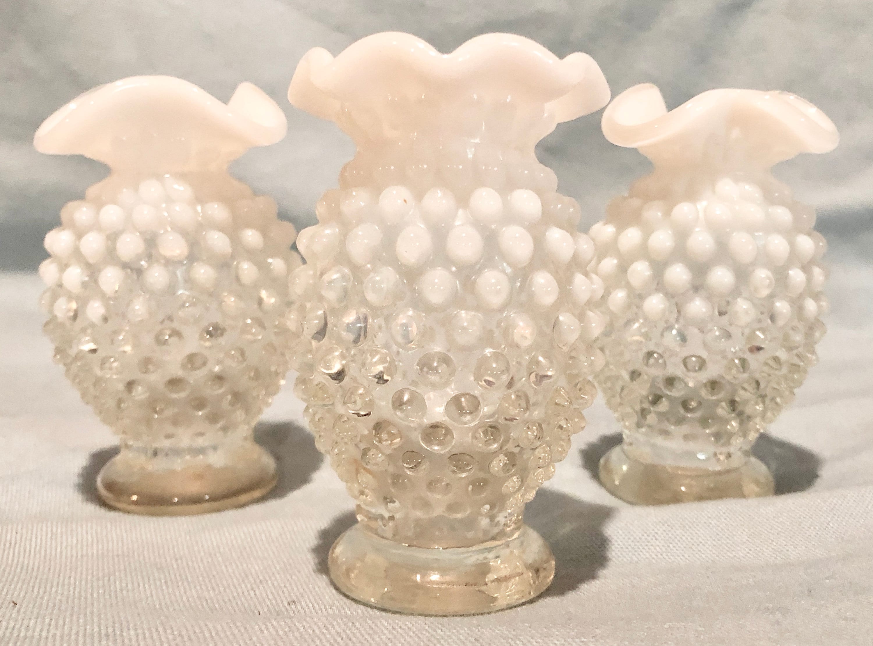 Hobnail White/Clear Milk glass Vintage Bud Vases- Set of Three Hobnail White/Clear Milk glass Vintage Bud Vases- Set of Three