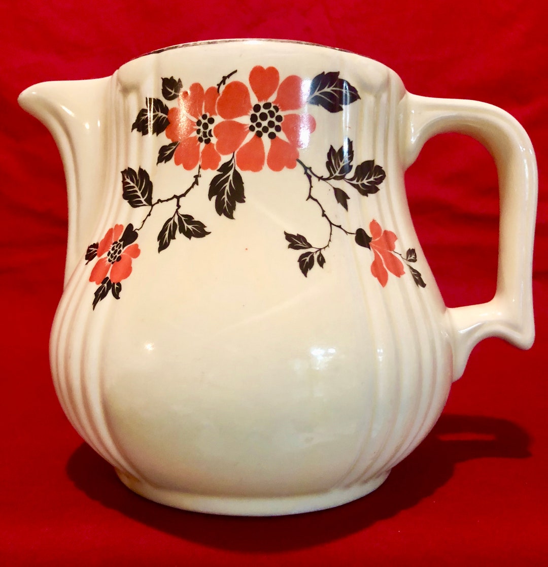 Hall's Superior Quality Pottery Red Poppy Pitcher With Black Leaves - Etsy