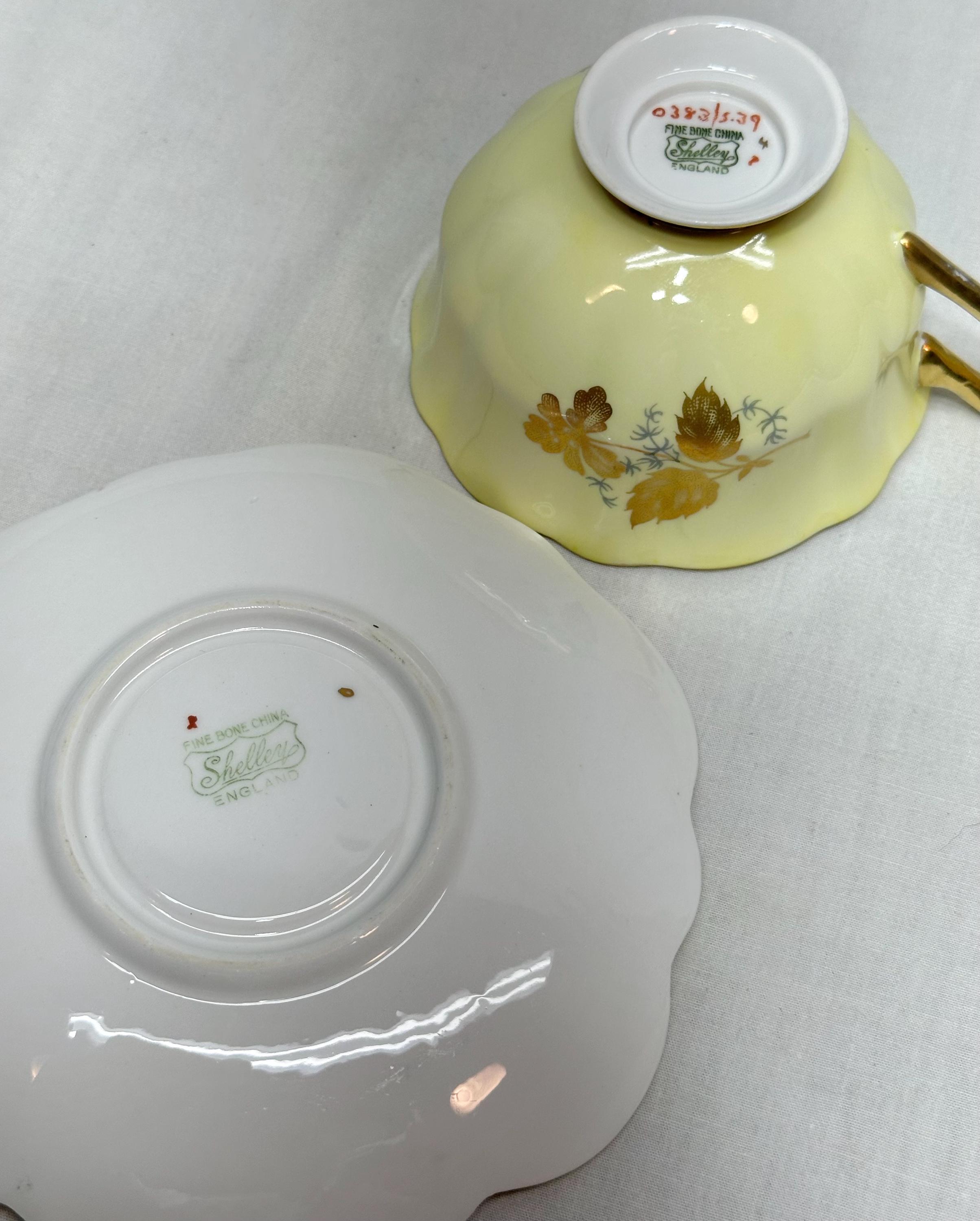 Antique Shelly Bone China Yellow and Gold Tea Cup and Saucer, Shelly ...