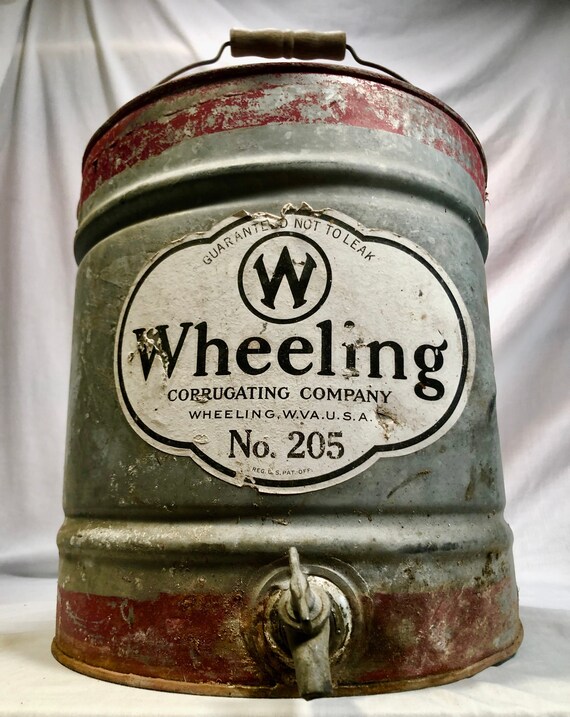 Vintage Wheeling Corrugated Tin Water/oil Bucket/dispenser | Etsy
