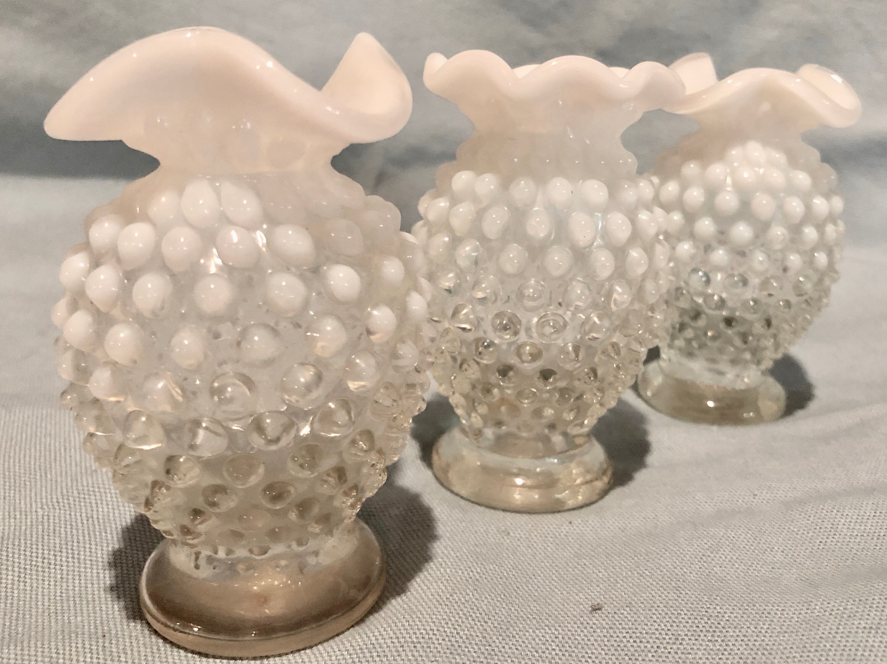 Hobnail White/Clear Milk glass Vintage Bud Vases- Set of Three Hobnail White/Clear Milk glass Vintage Bud Vases- Set of Three