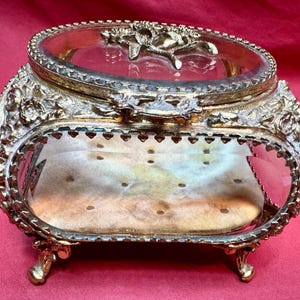 Vintage Clear Glass and Gold Scroll /floral Jewelry Dish/box - Etsy