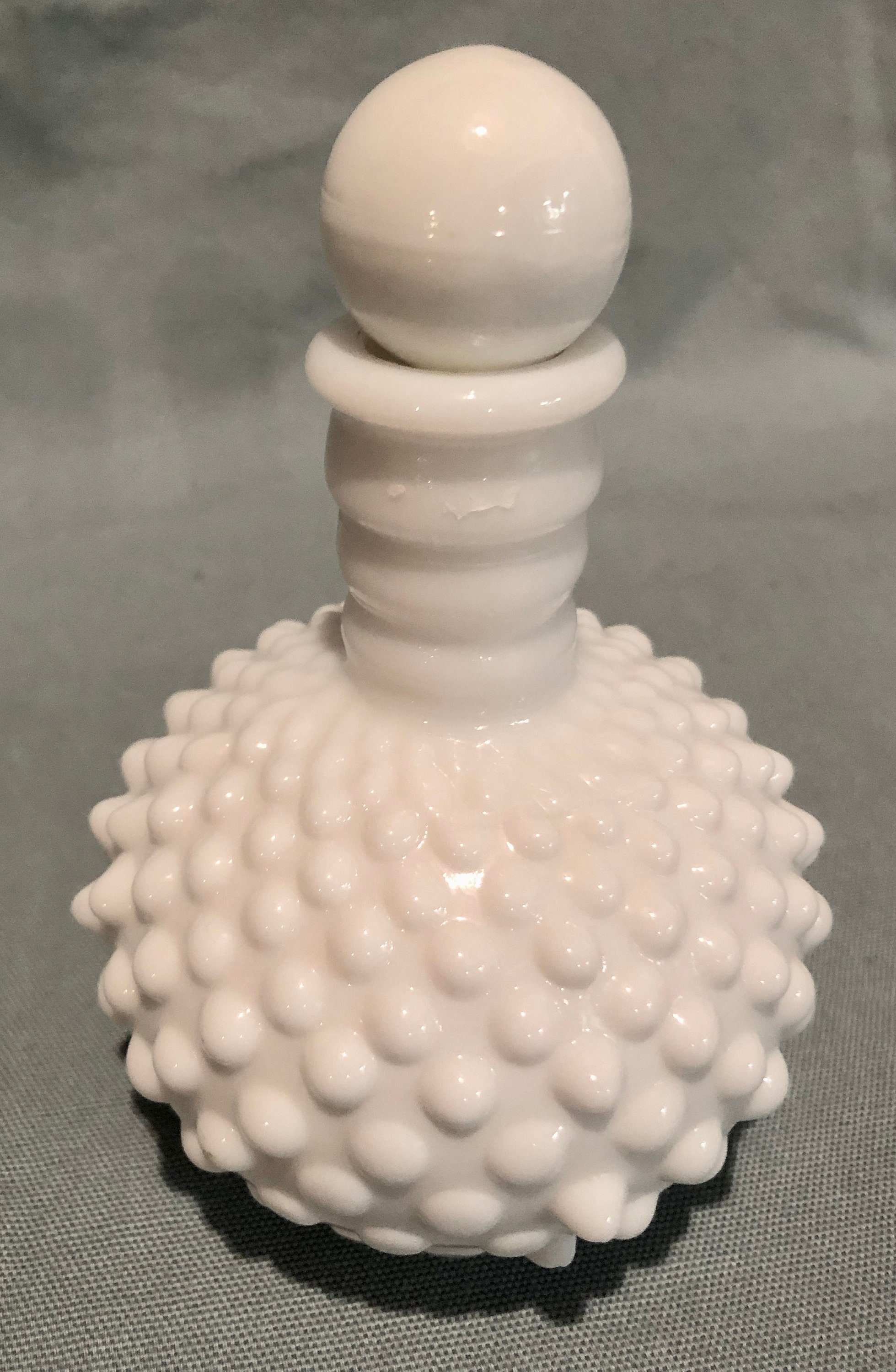 Vintage White Milkglass Hobnail Vanitybarber Bottle