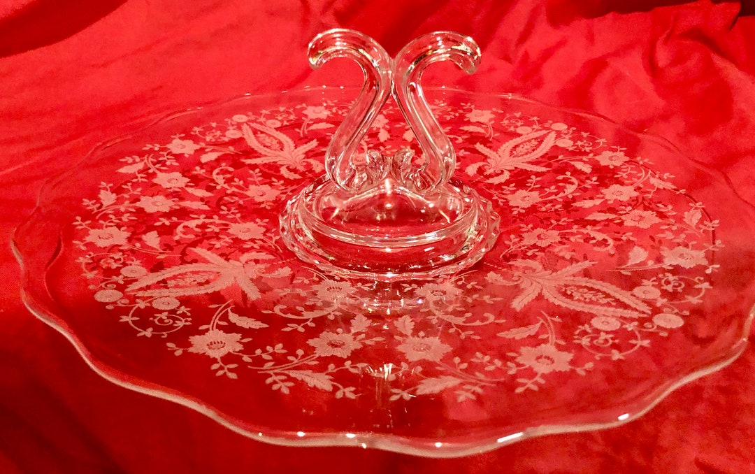 Vintage Fostoria Romance Clear Depression Glass Handled Serving Plate ...