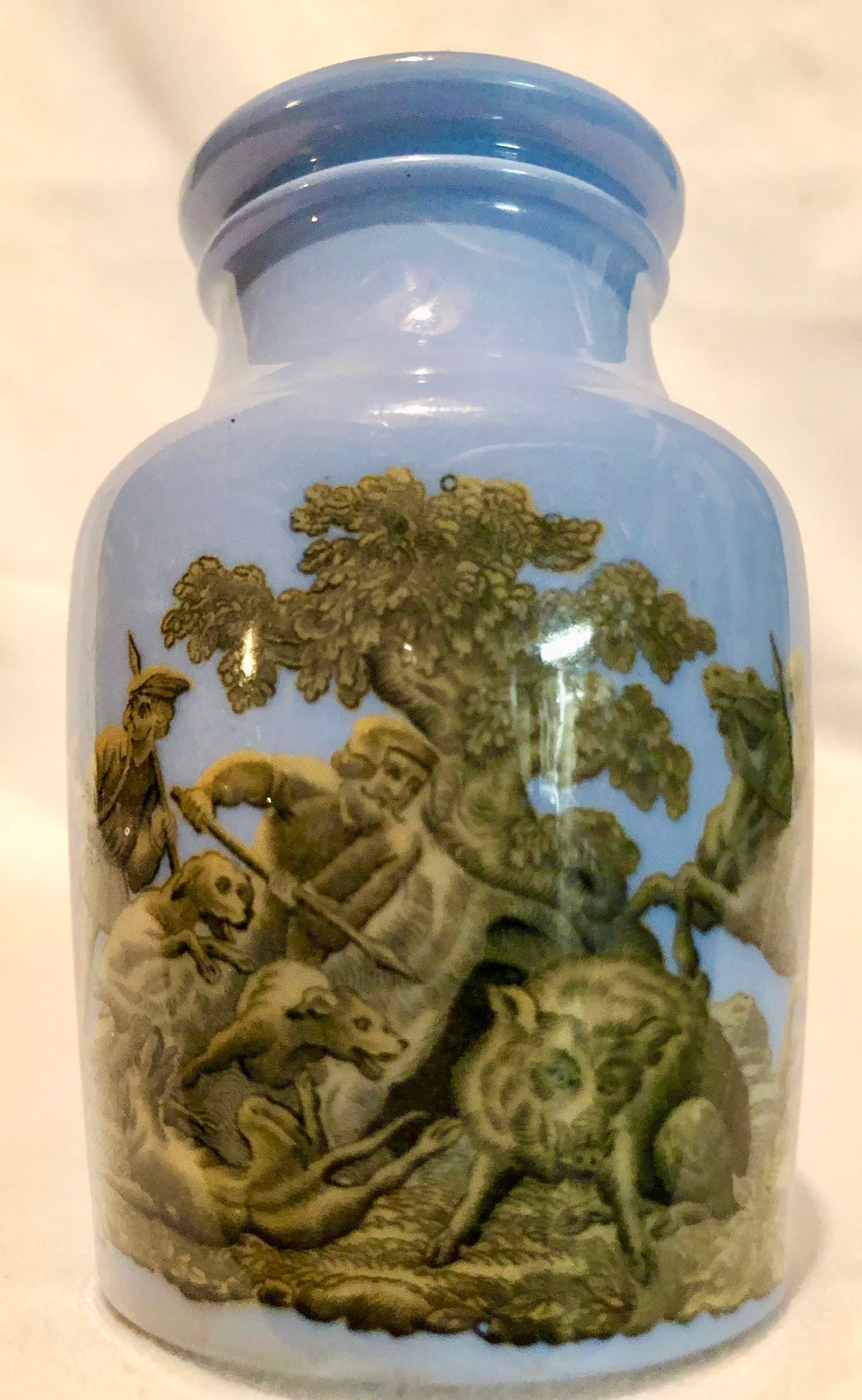 Blue Prattware Potted Meat/mustard Jar Boar Hunt Scene Circa 1856 - Etsy