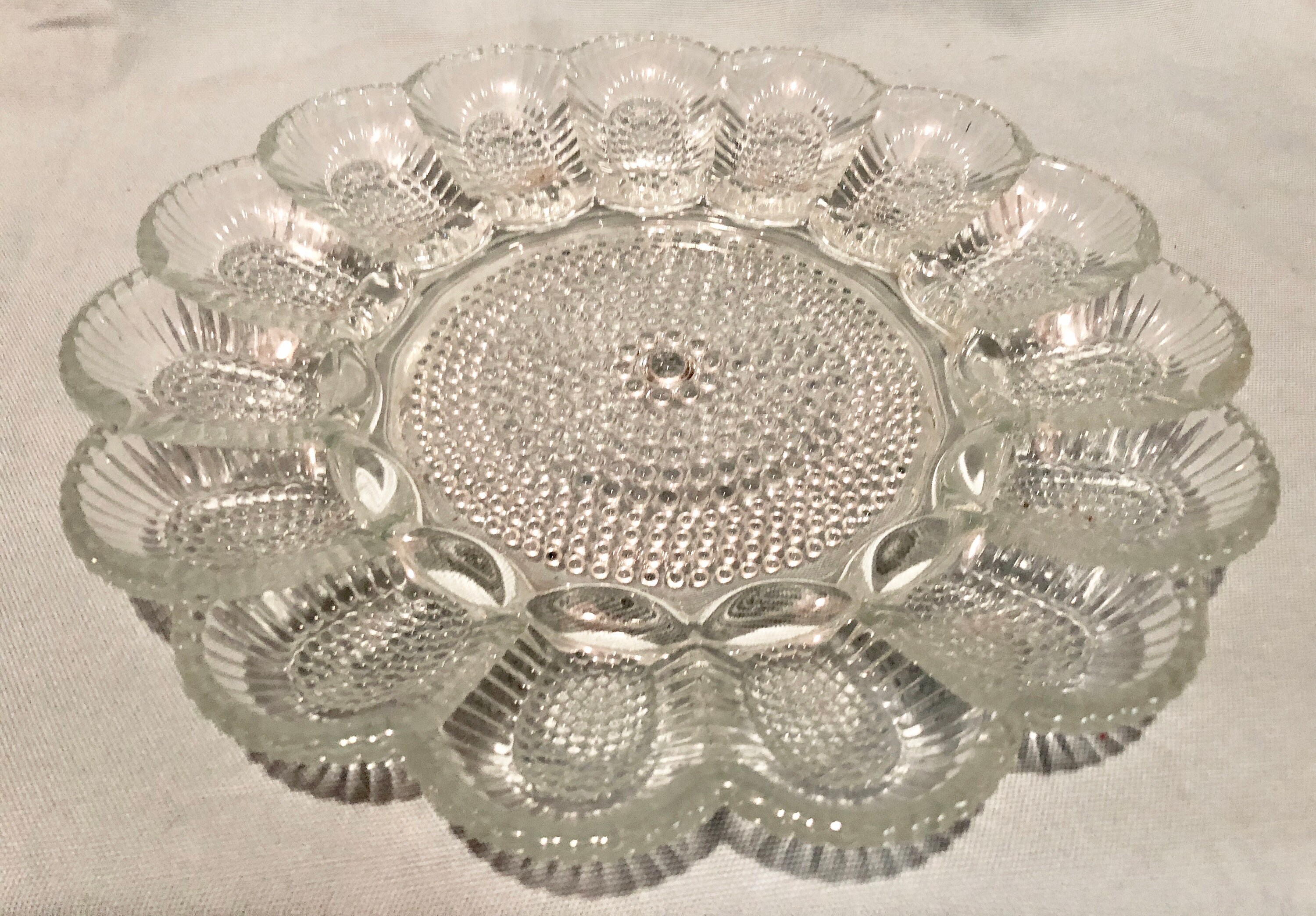 Hobnail Clear Glass Deviled Egg/Oyster Serving Plate