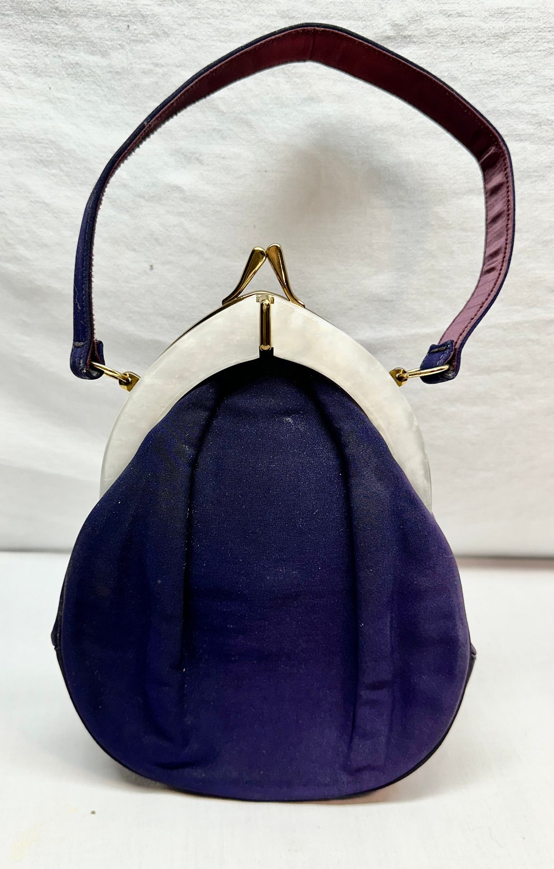 Vintage Royal Purple Teardrop Shaped Formal Handbag With Gold and ...