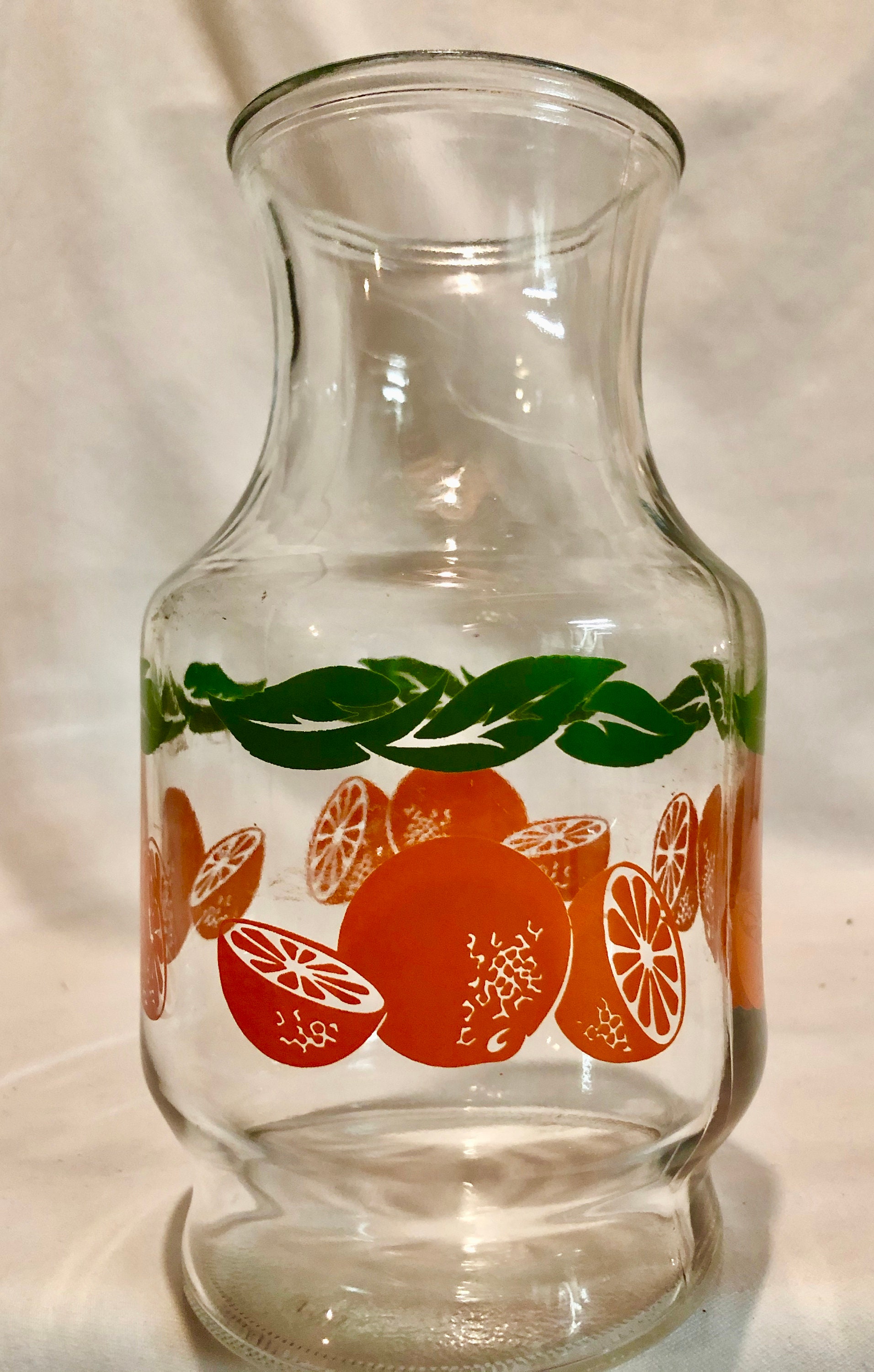 Anchor Hocking Glass Orange Juice Carafe and Two Glasses