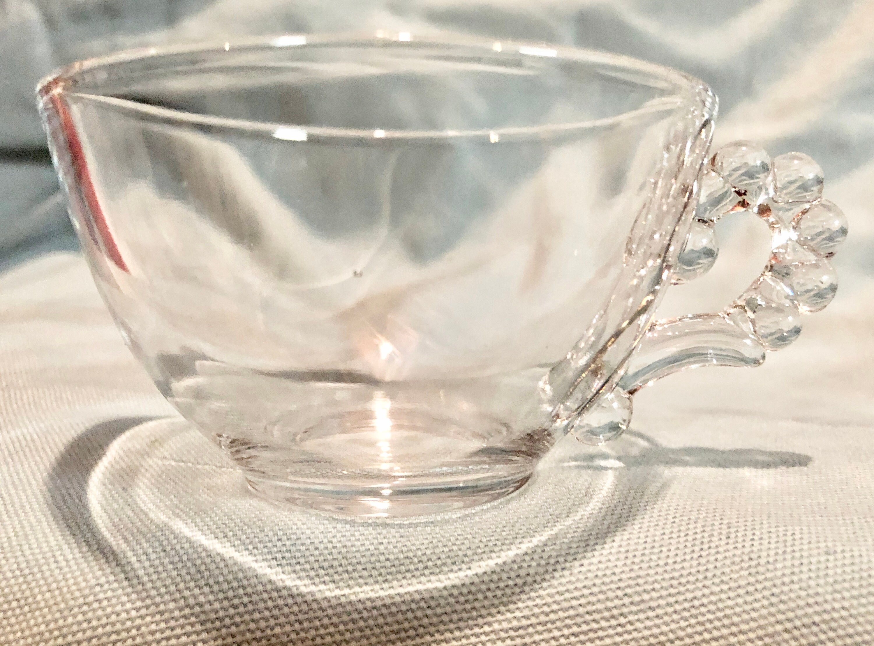 Vintage Clear Depression Glass Hobnail Handle Tea Cups -Set of Four