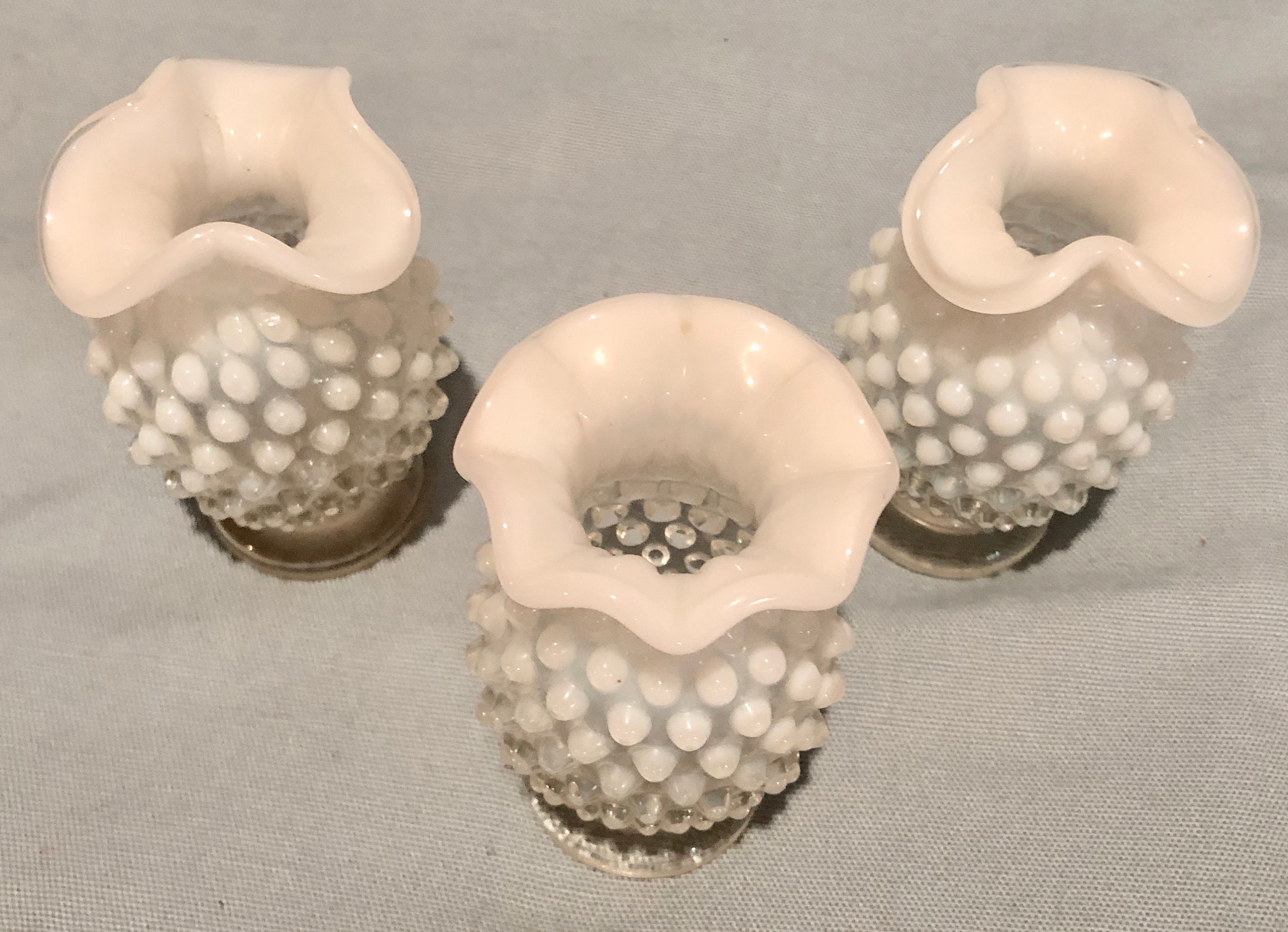 Hobnail White/Clear Milk glass Vintage Bud Vases- Set of Three Hobnail White/Clear Milk glass Vintage Bud Vases- Set of Three