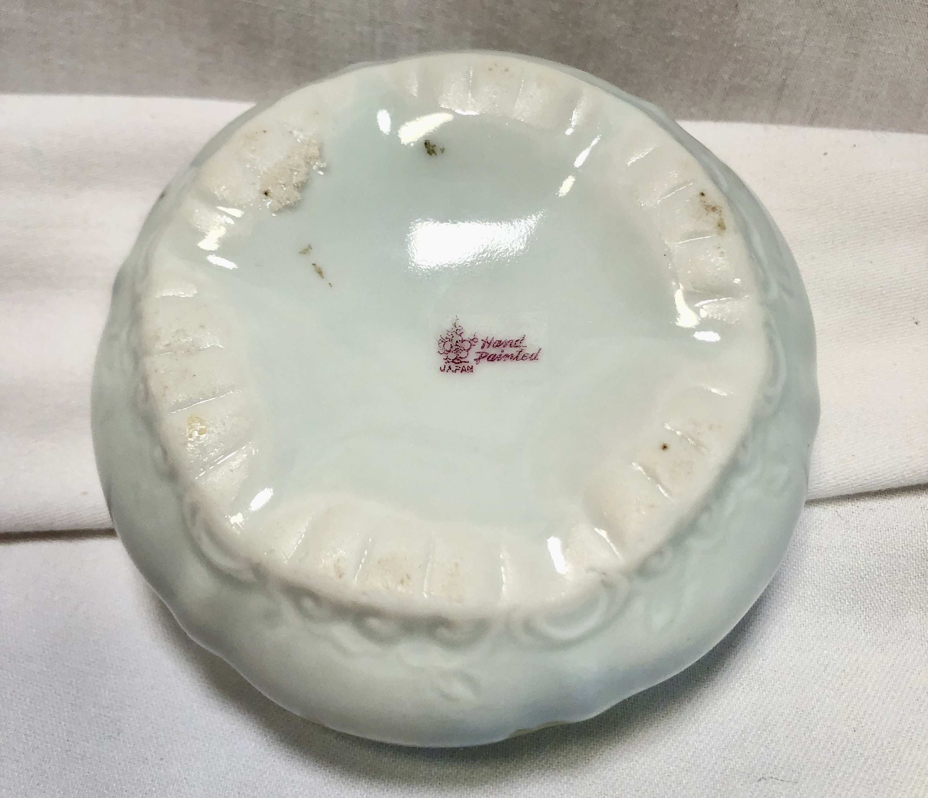 Vintage Porcelain Powder Box/Jewelry Dish with Hand Painted Roses- Japan