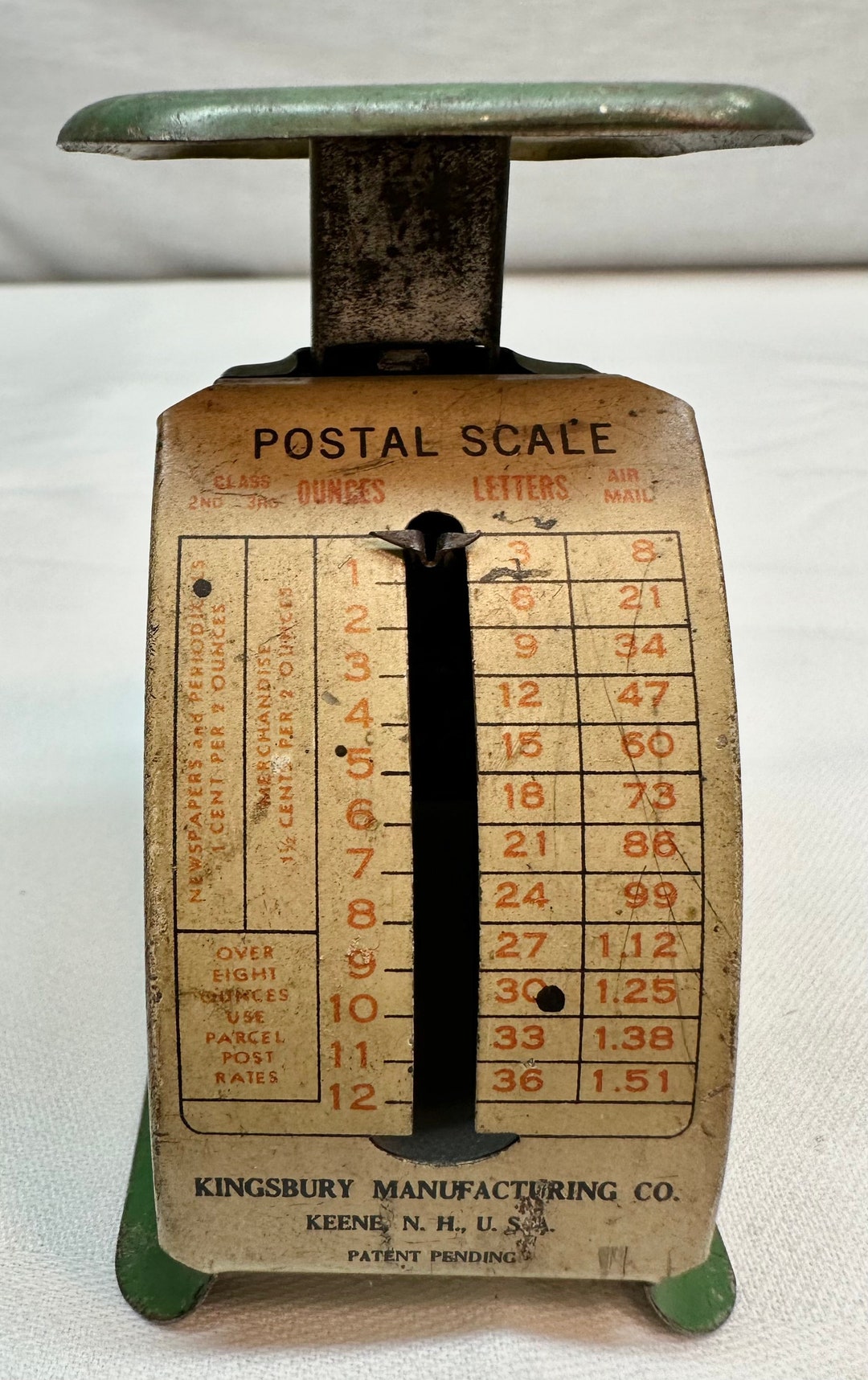 Vintage Green Metal Postal Scale, Kingsbury Manufacturing Co, Keene NH ...