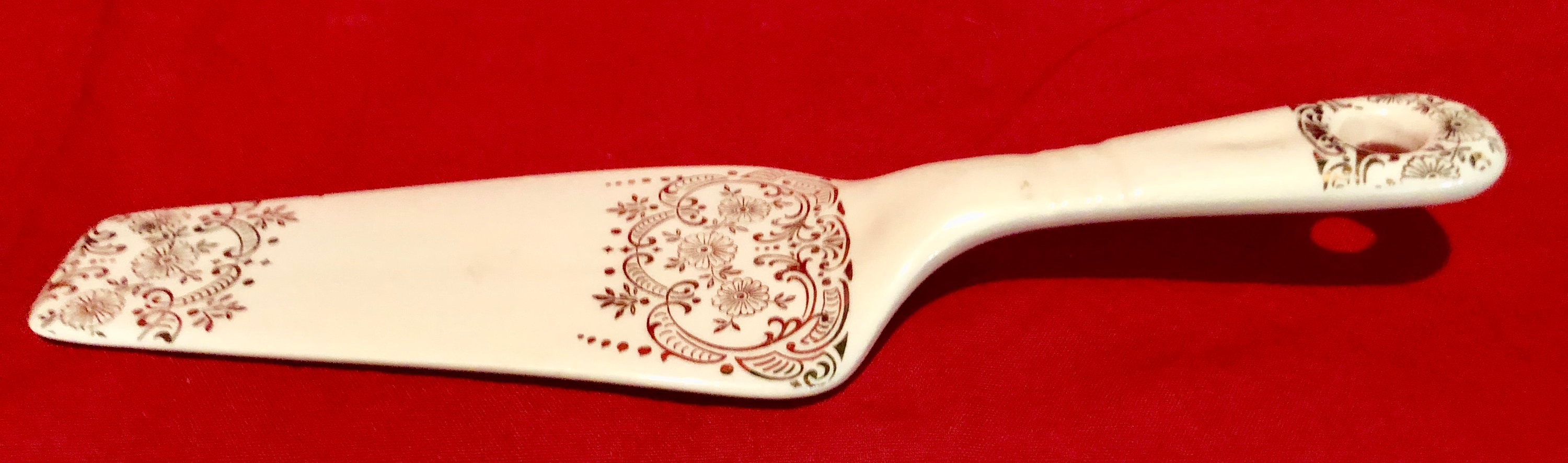 Vintage Glazed Cream Colored Ceramic Cake Server with Gold Filagree and ...