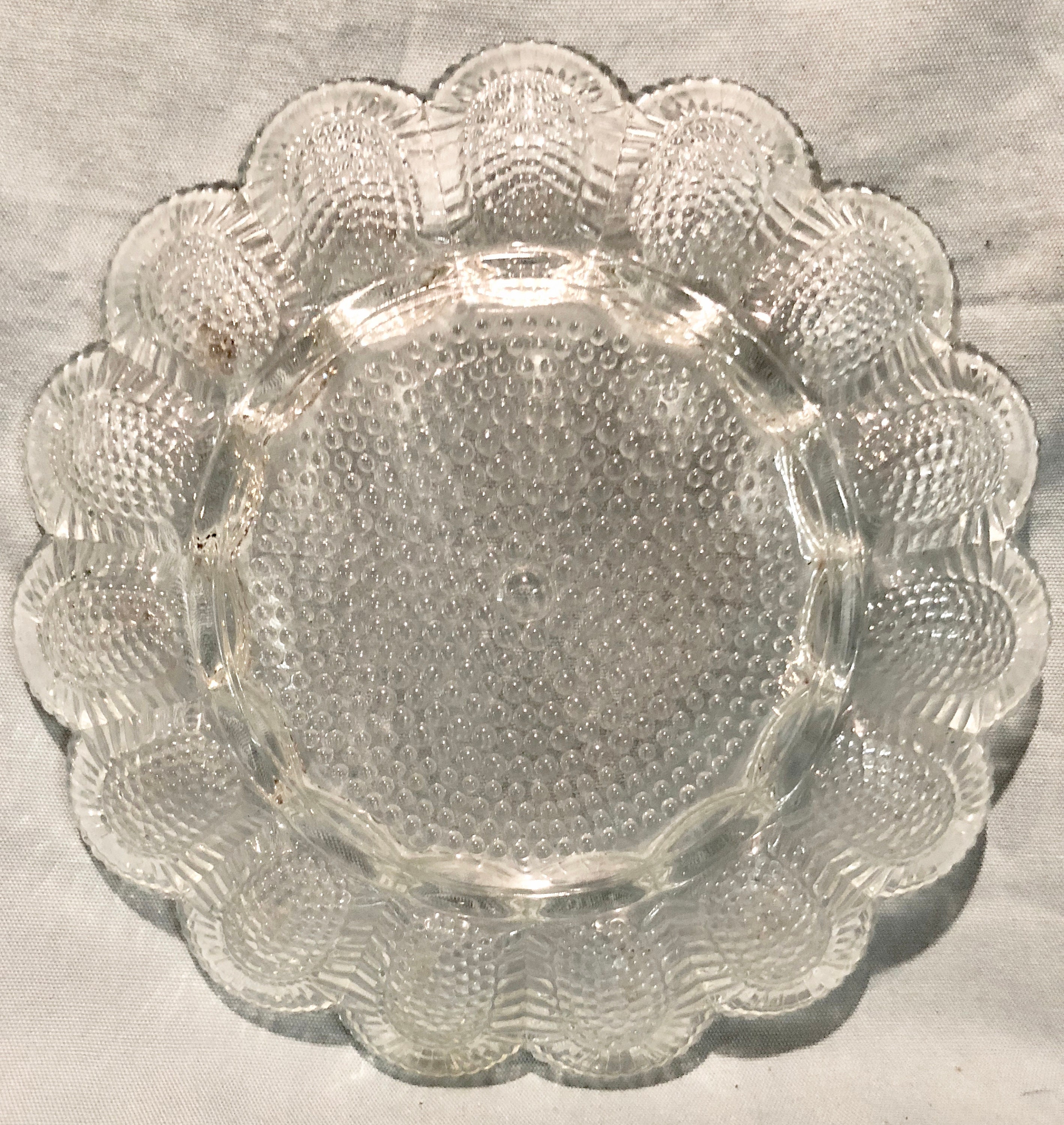 Hobnail Clear Glass Deviled Egg/Oyster Serving Plate