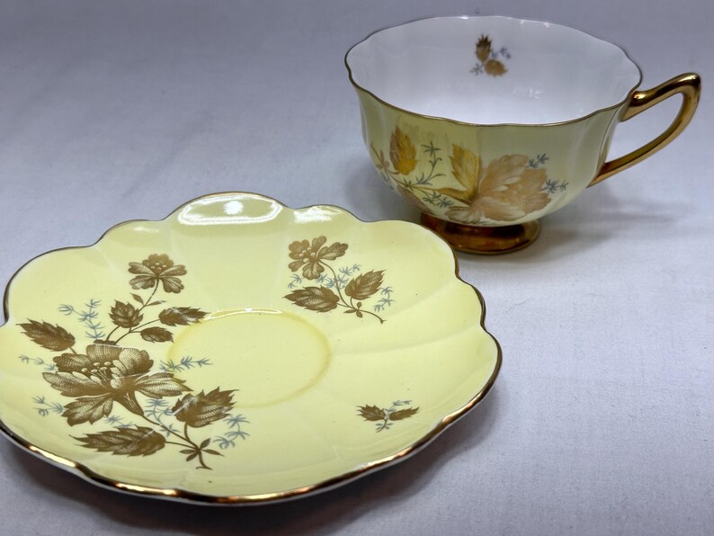 Antique Shelly Bone China Yellow and Gold Tea Cup and Saucer, Shelly ...