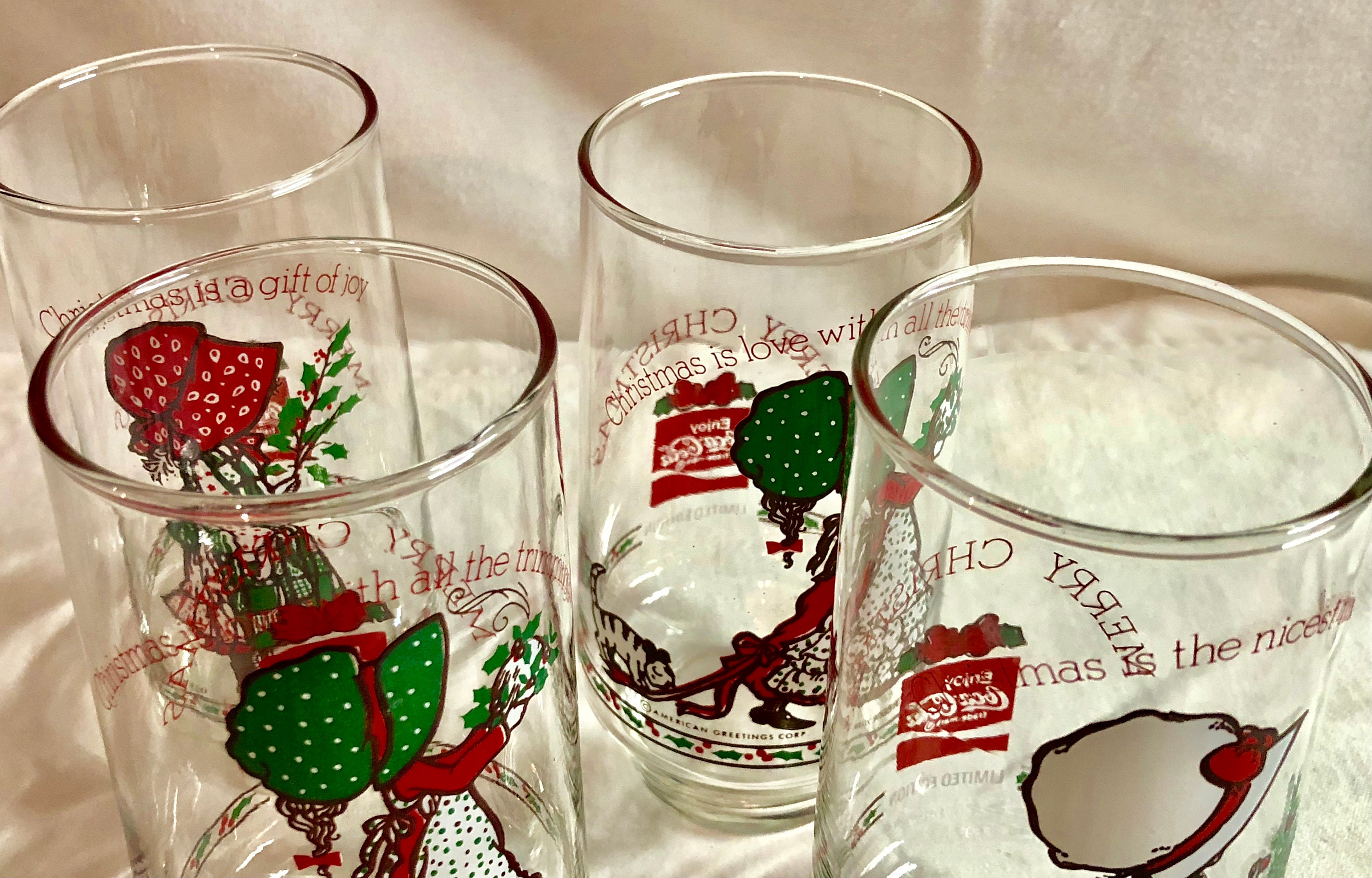 Limited Edition Coca Cola Holly Hobbie Christmas Drinking Glasses Set