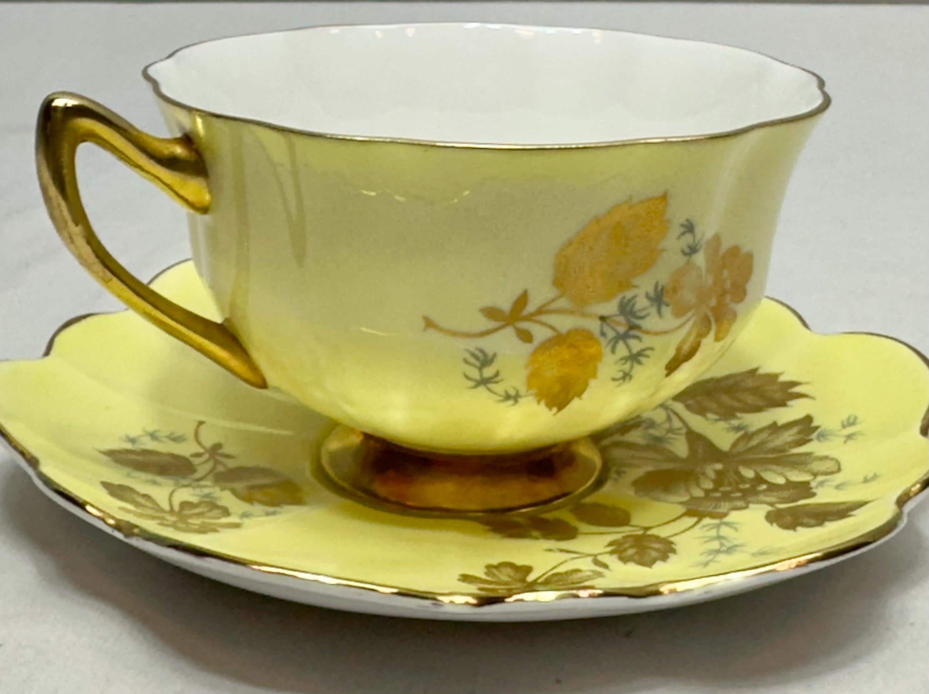 Antique Shelly Bone China Yellow and Gold Tea Cup and Saucer, Shelly ...