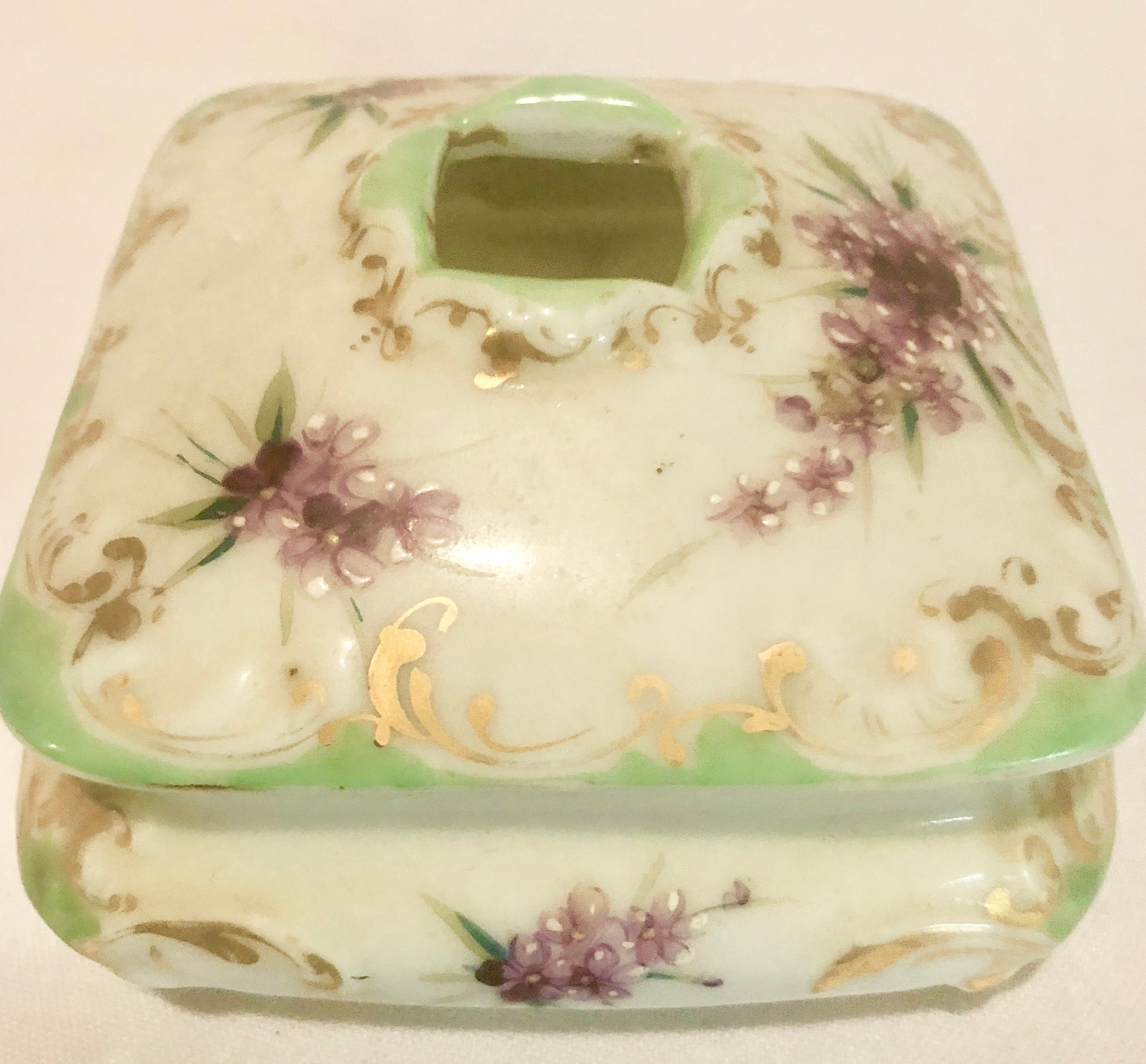 Porcelain Antique Hair Receiver with Delicate Hand Painted Lilac ...
