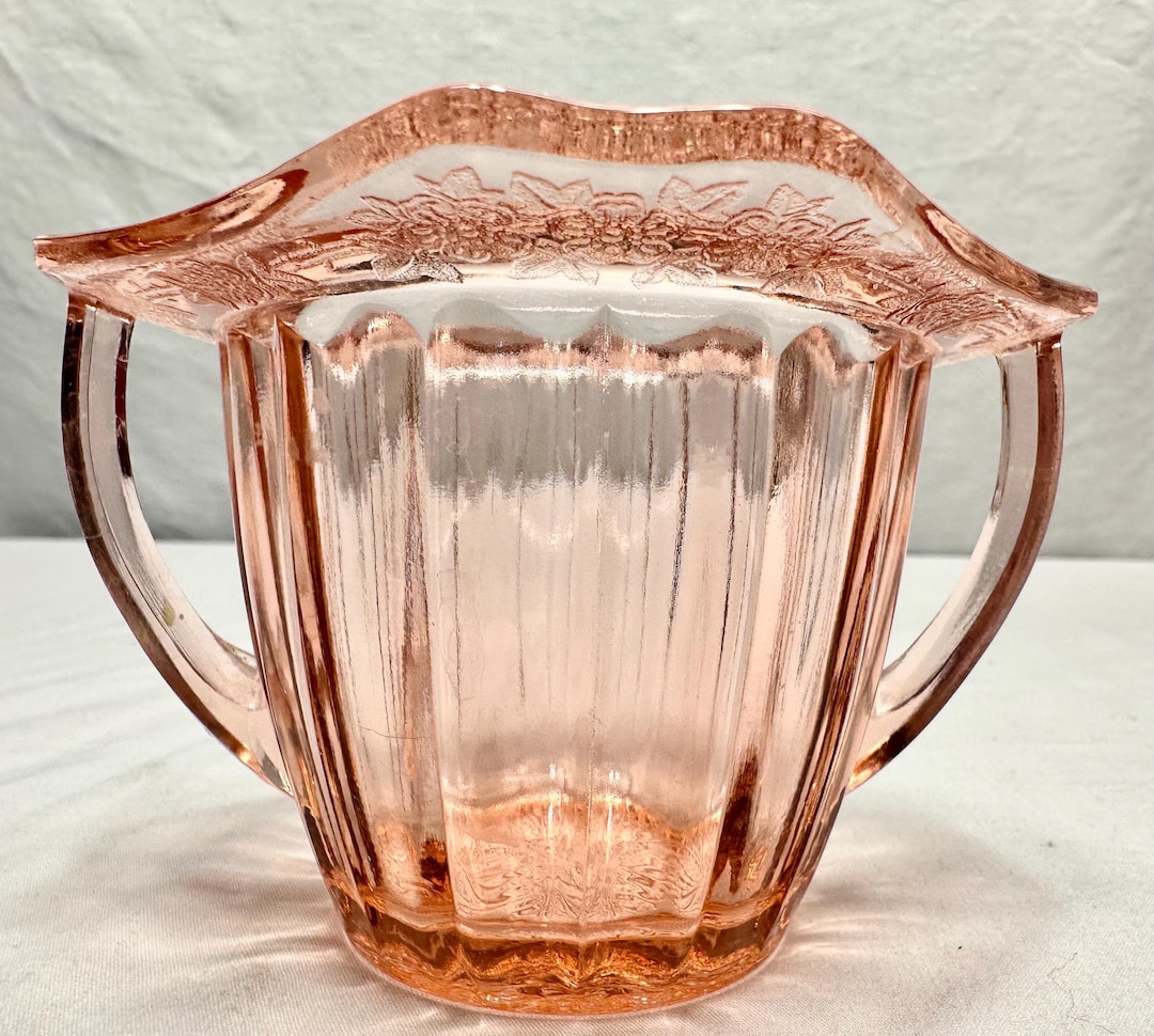 Vintage Blush Pink Depression Glass Two Handled Sugar Bowl in Adam ...