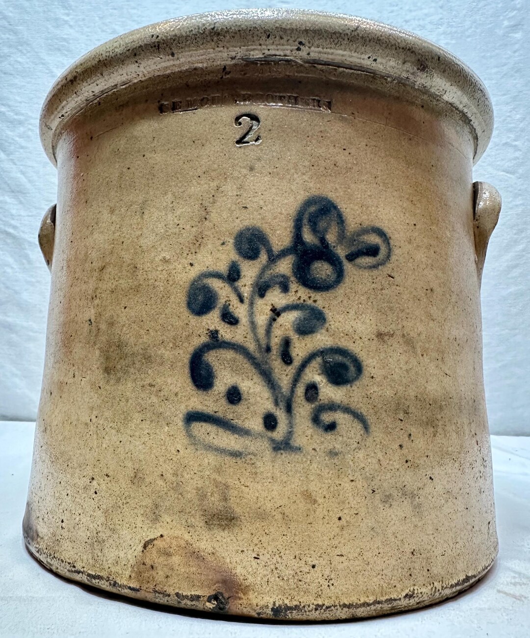 Antique Seymour Brothers 2 Gallon Stoneware Crock With Blue Cobalt ...