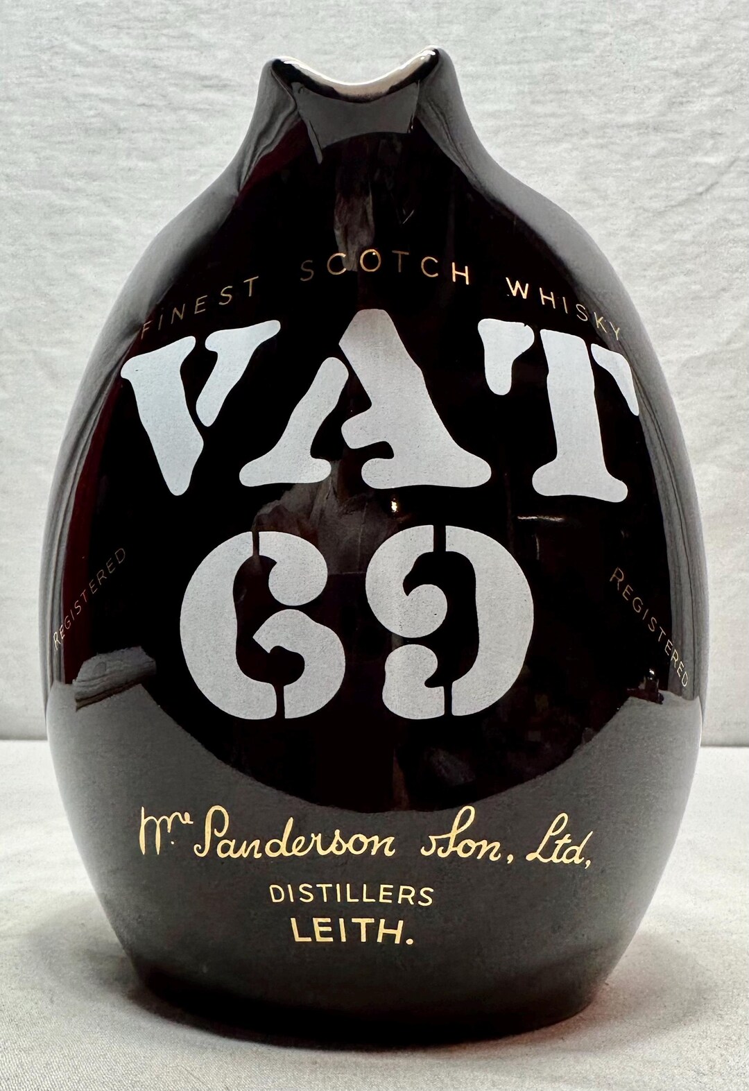 Vintage Vat 69 Scotch Whiskey Ceramic Black and Cream Colored Pitcher ...