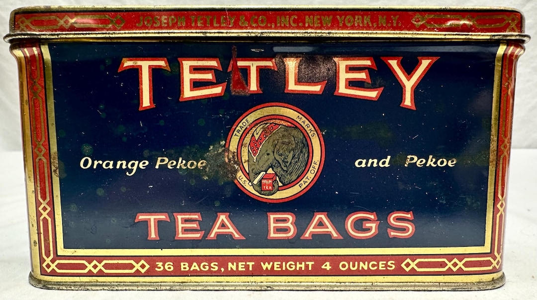 Vintage Tetley Tea Bag Orange Pekoe Advertising Tin, Joseph Tetley, New ...