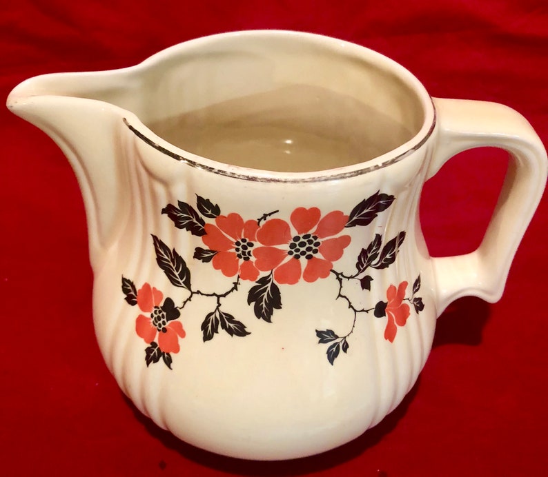 Hall's Superior Quality Pottery Red Poppy Pitcher With Black Leaves - Etsy