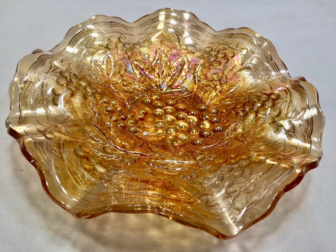 Antique Amber Carnival Glass Vines & Grapes Dish - Etsy