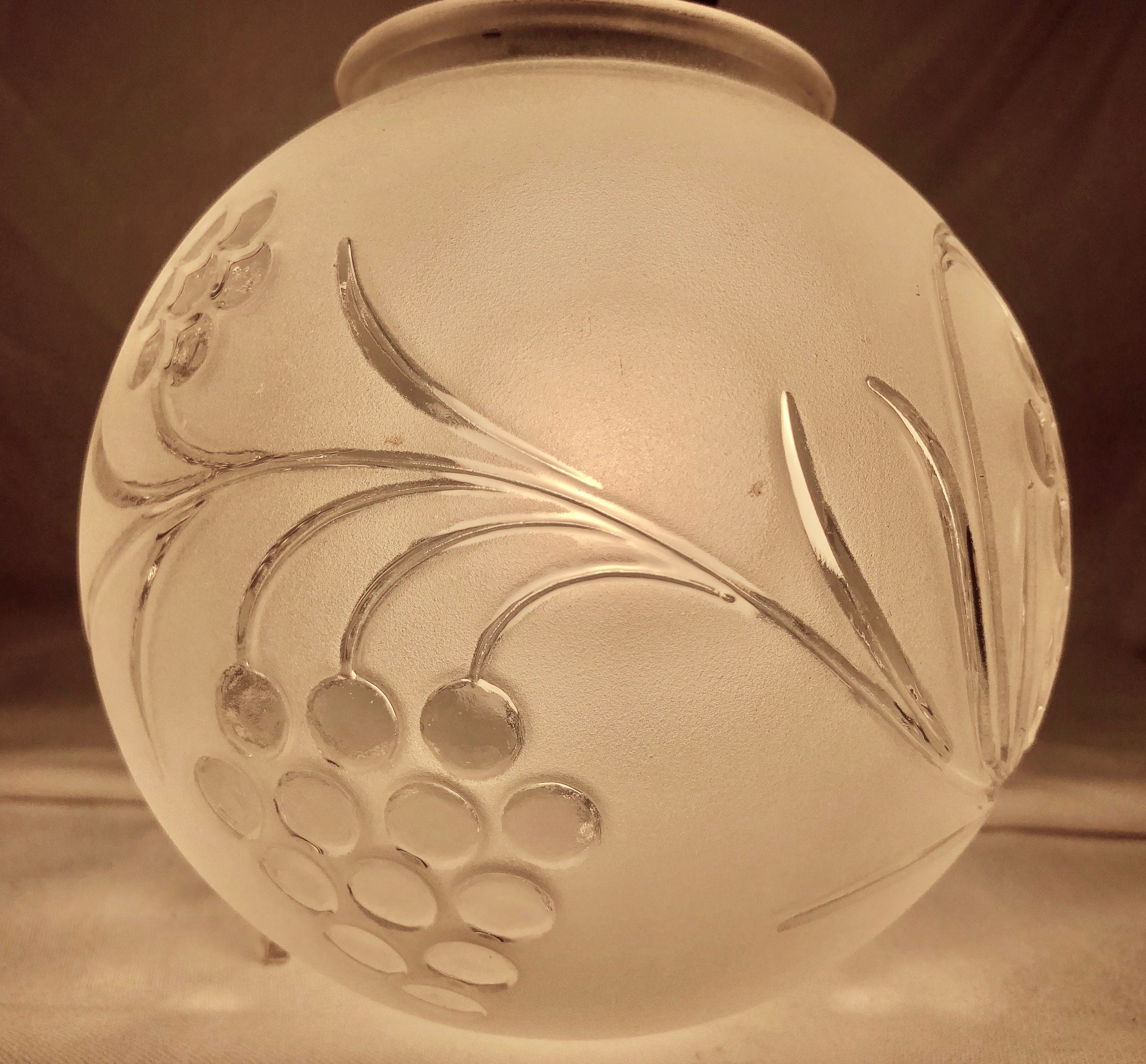 Vintage Round Frosted Glass Ceiling Light Shade/Cover With Cut Glass ...