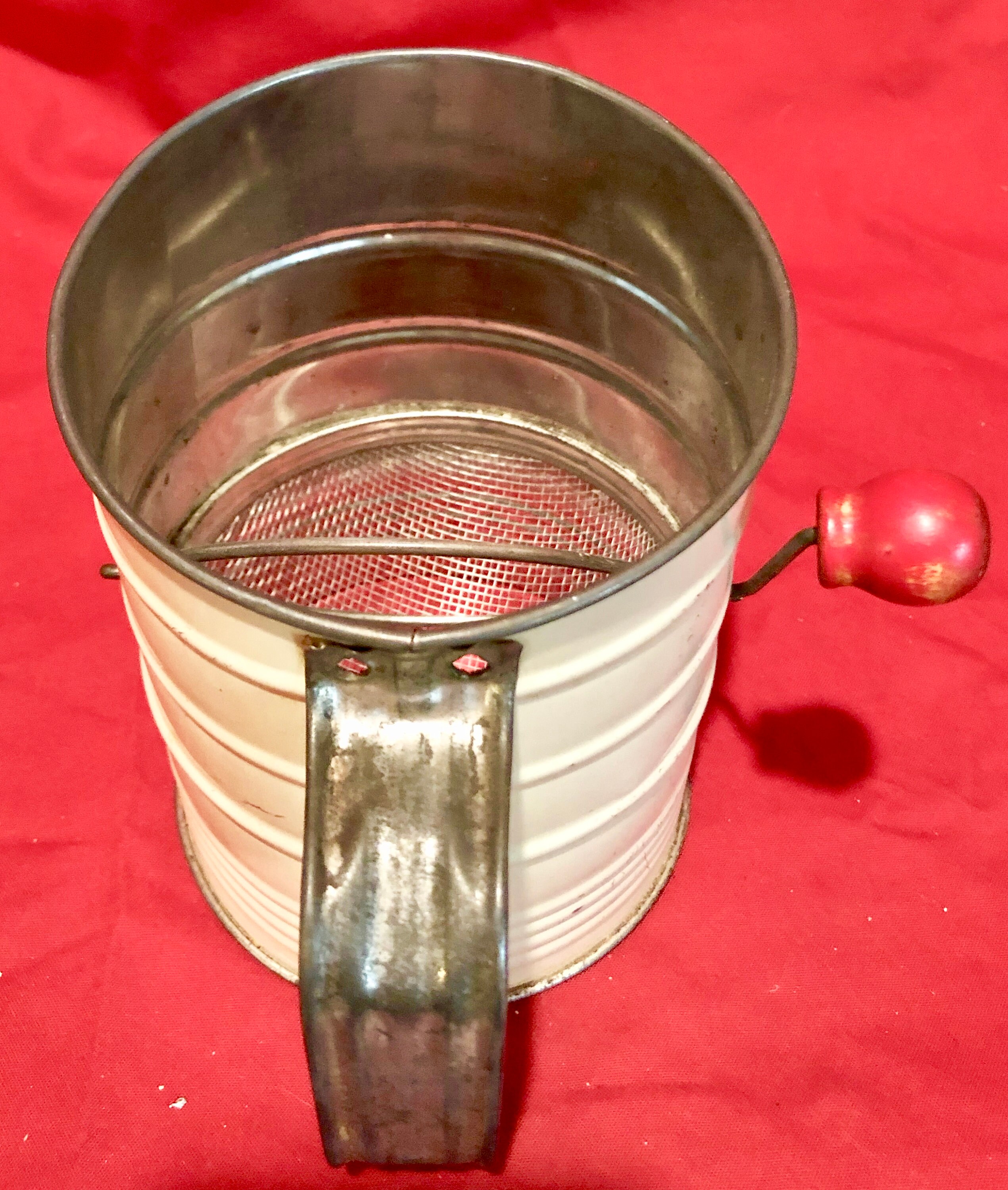 Midcentury Metal Flour Sifter with Apple Design