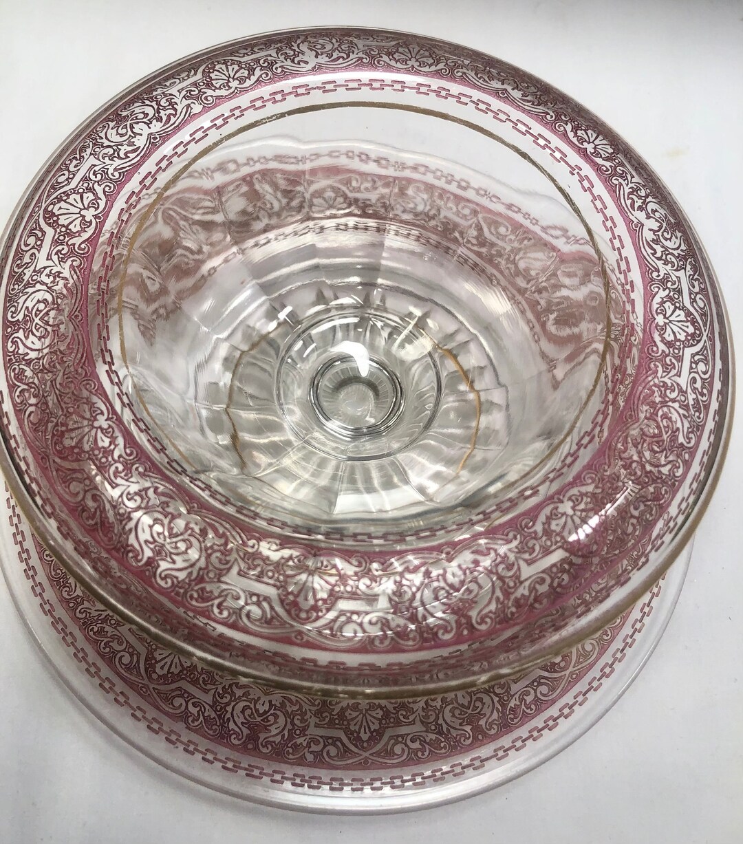 Vintage Tiffin Glass Gilded Rambler Rose Footed Compote Bowl and ...