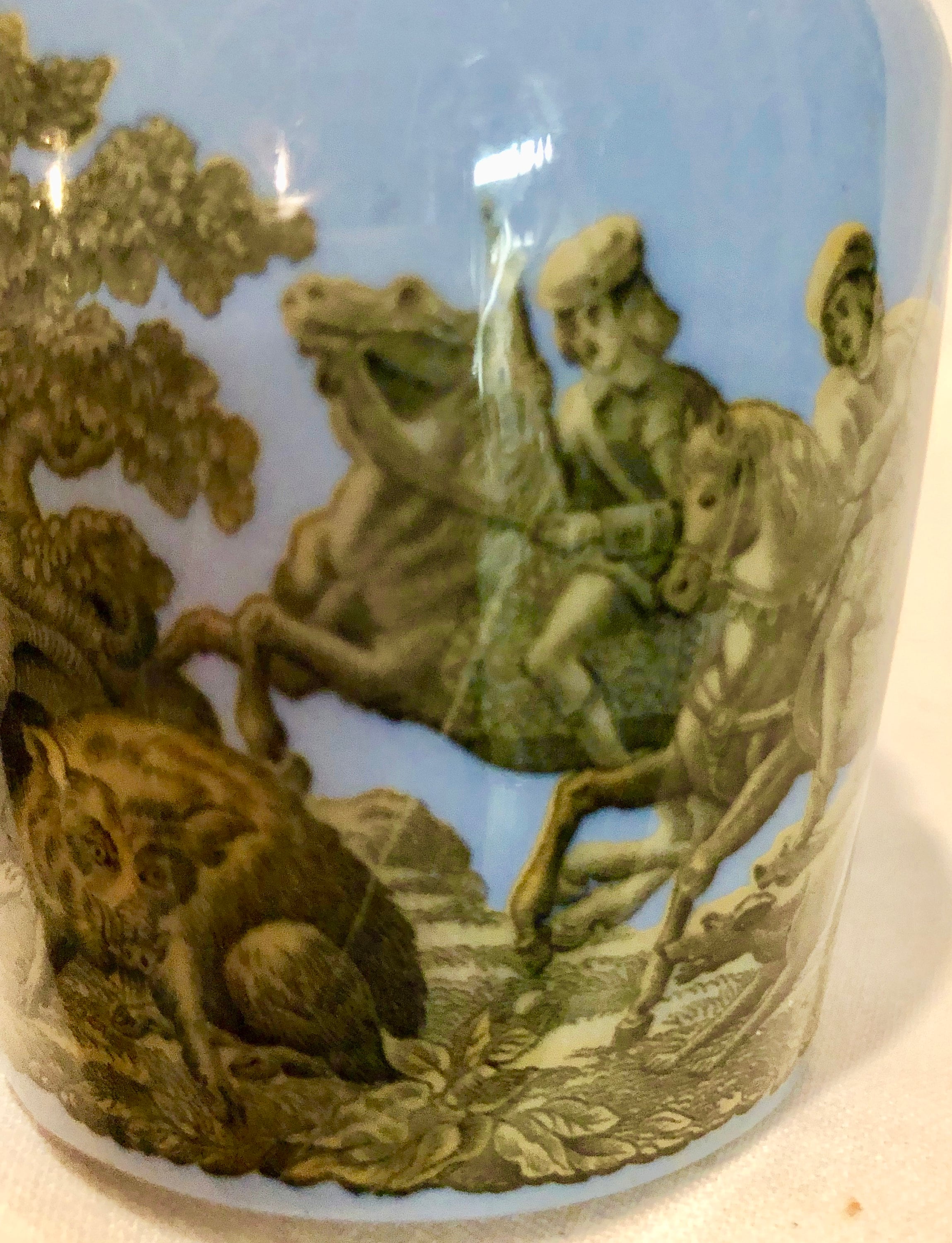 Blue Prattware Potted Meat/Mustard Jar Boar Hunt Scene Circa 1856