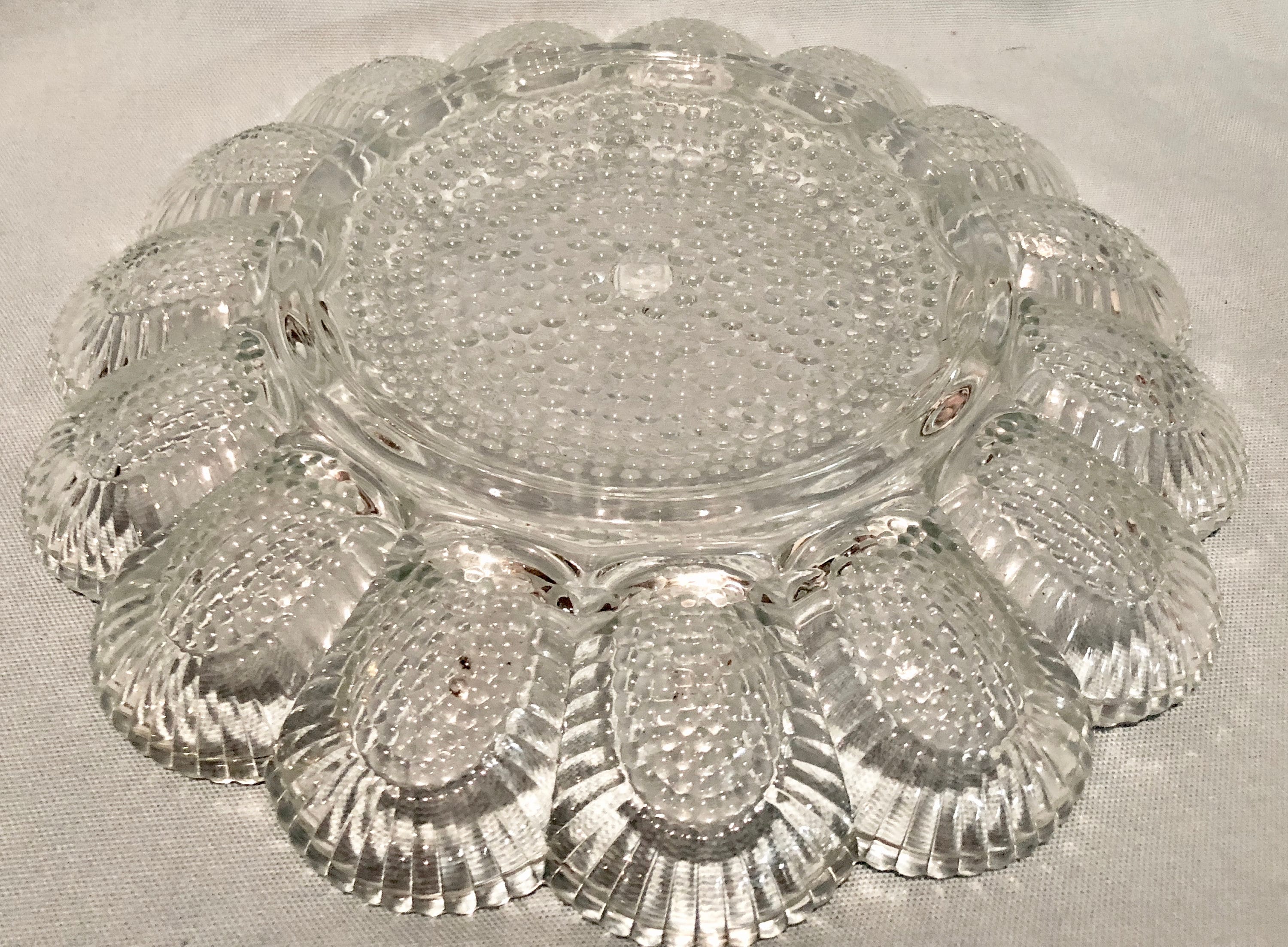 Hobnail Clear Glass Deviled Egg/Oyster Serving Plate