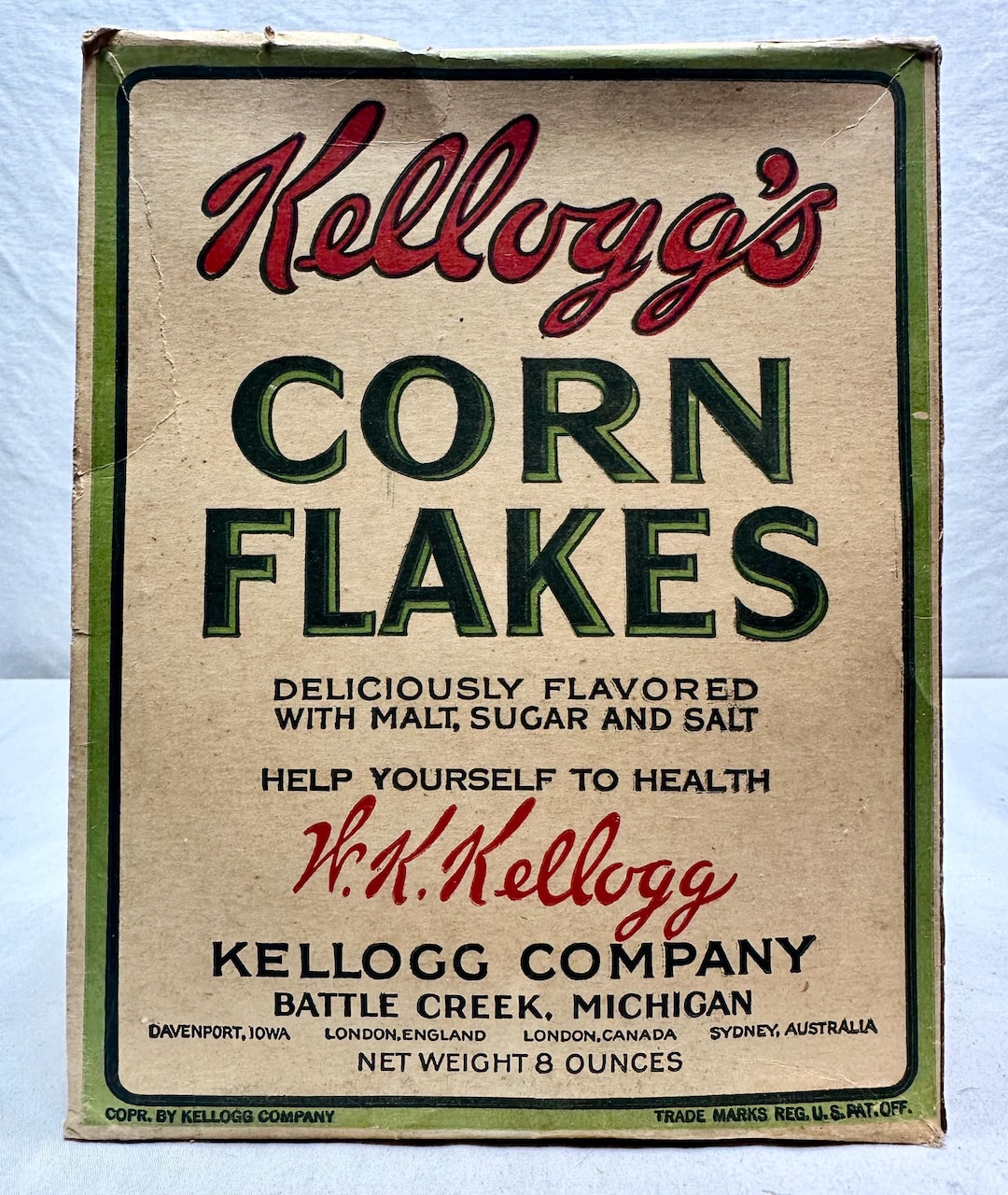 Vintage 1925 Kellogg's Corn Flakes Cereal Box: Battle Creek Michigan - Etsy