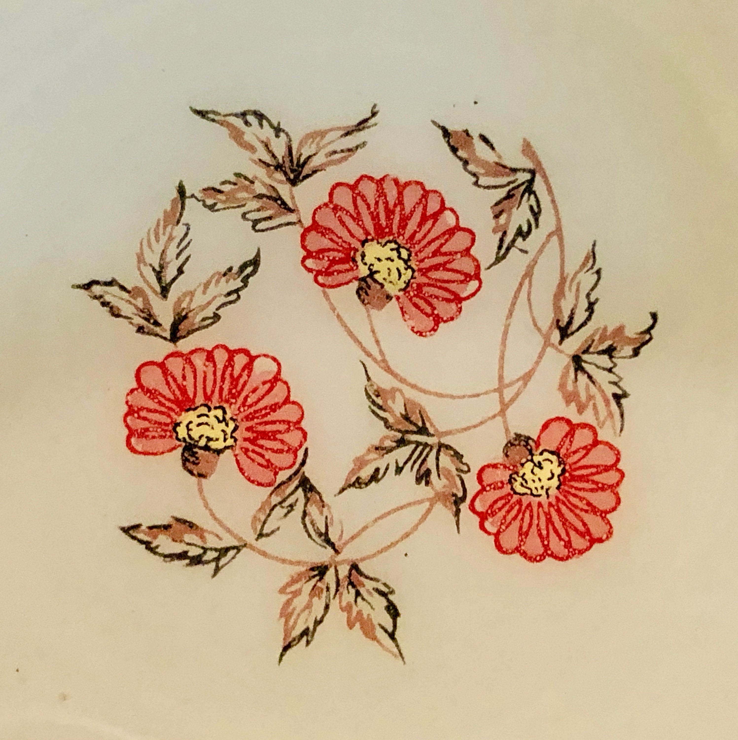 Vintage Fire King Berry Bowl with Orange Floral Pattern by Anchor Hocking
