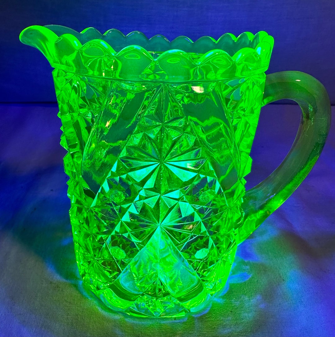 Vintage Vaseline/uranium Glass Cut Glass Pitcher - Etsy