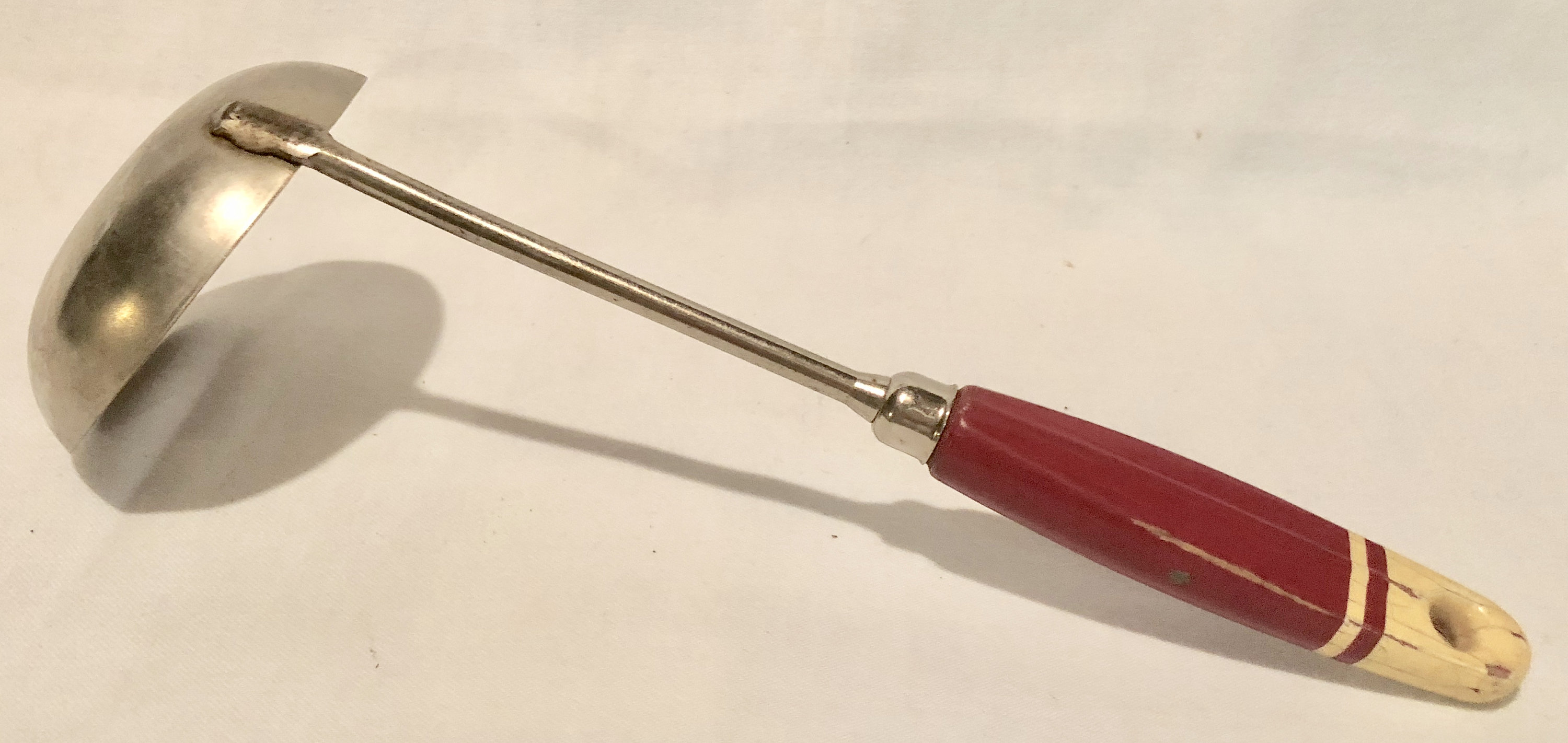 Midcentury Kitchen Ladle with Original Red/Cream Painted Wooden Handle