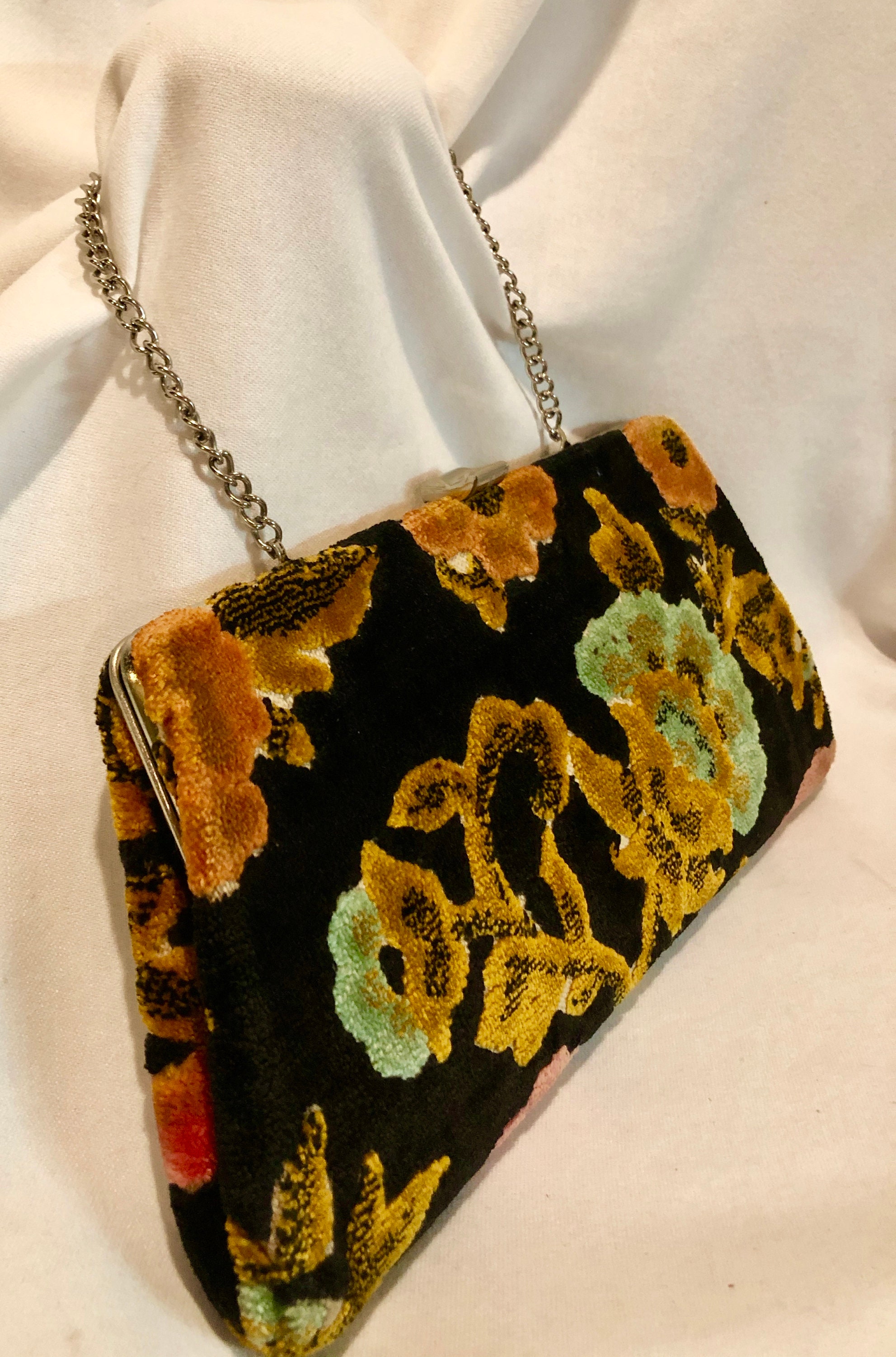 Vintage Multicolored Carpetbag /Clasp Evening Bag/Purse