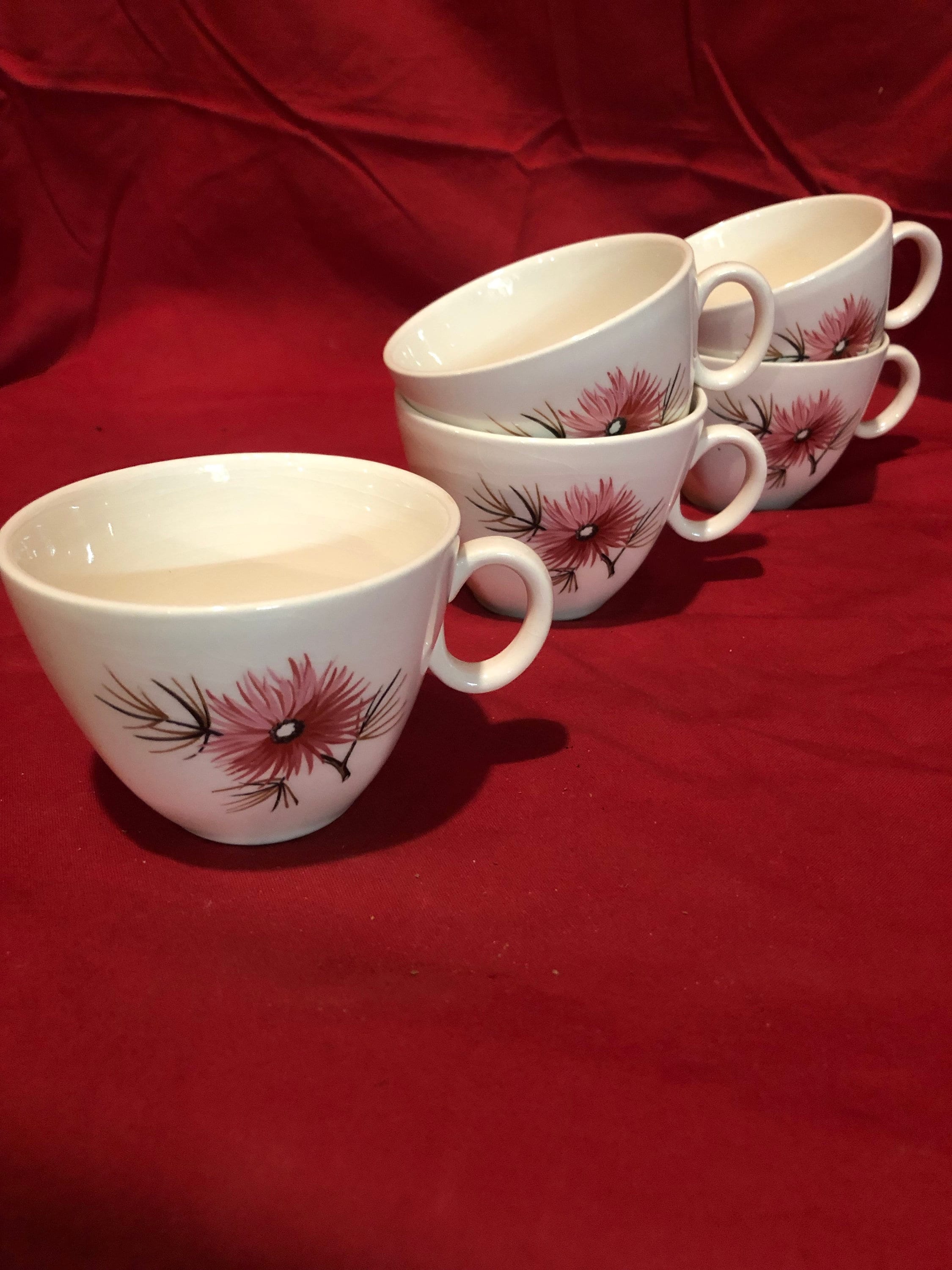 Edwin Knowles Midcentury Coral Pines Coffee/Tea Cups K4090 Set of Five