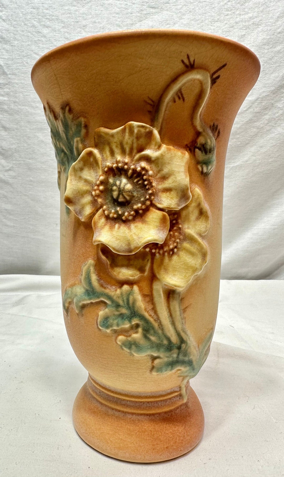 Vintage Weller Pottery Rosemont/poppy Brown Pottery Vase - Etsy