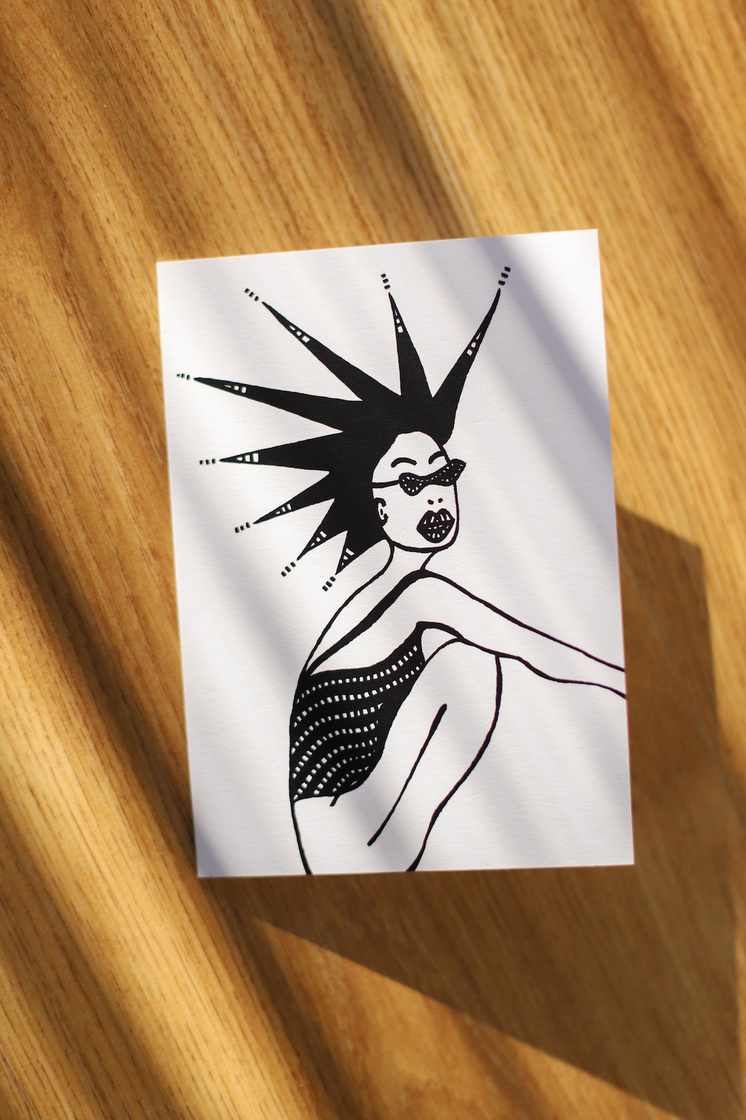 Postcard - Crouching Woman, Original Creation, Indian Ink Drawing - A6 ...