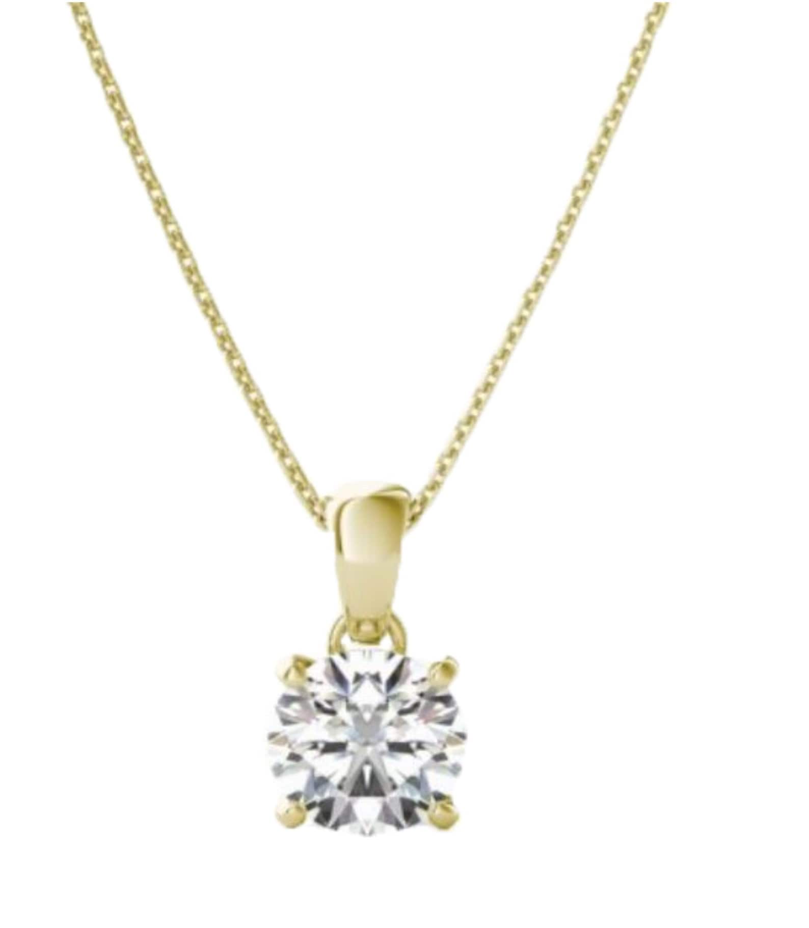 1 Ct Round Diamond Solitaire Pendant Necklace With 18" Chain 14k Yellow ...