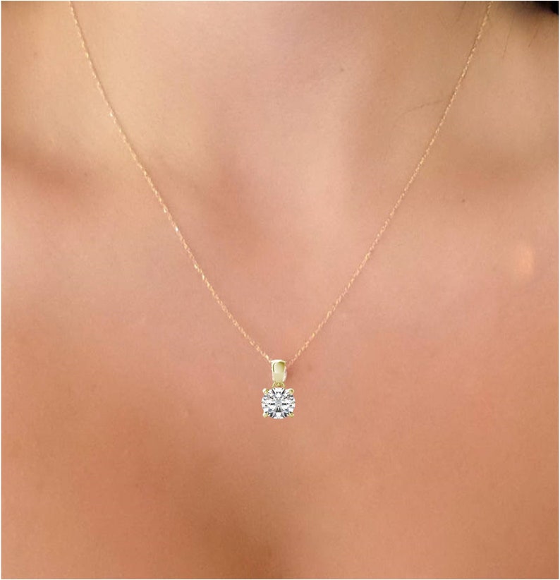 1 Ct Round Diamond Solitaire Pendant Necklace With 18" Chain 14k Yellow ...