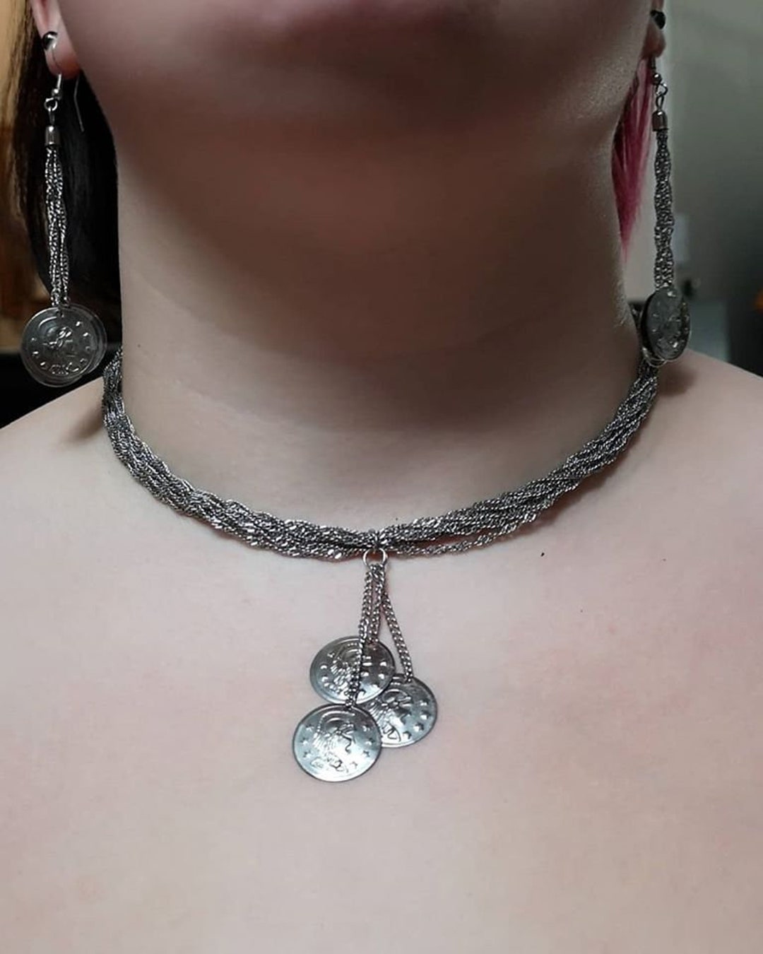 Silver Coin Set bijoux, collier, boucles doreilles - Etsy France