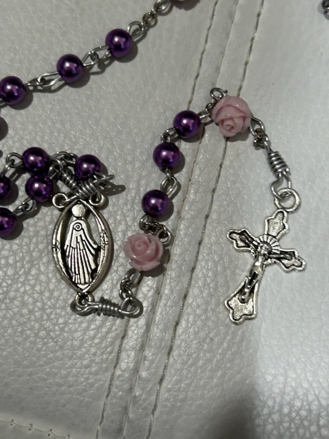 Rose Rosary. Tiny Rosary With Small Purple Beads and Small Roses for the Our Fathers. the Rosary ...