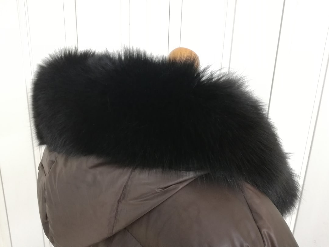 Real Fox Fur Hood Trim Pieced, Black Color Fox Fur Ruff ,fur Collar ...