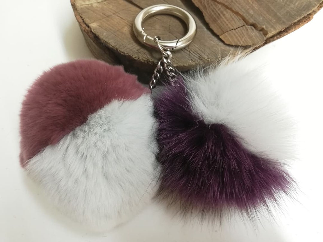 Fox & Rex Rabbit Fur Pompom Bag Charm: Handmade Fur Accessory - Etsy